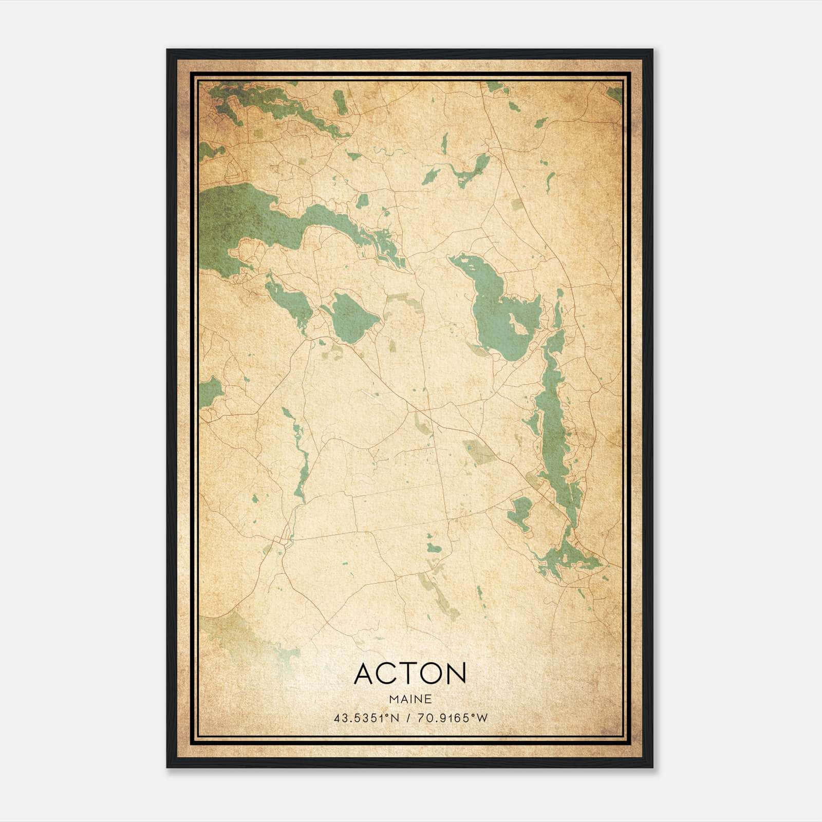Vintage Acton Maine Map Poster, Acton ME City Road Wall Art Print ...