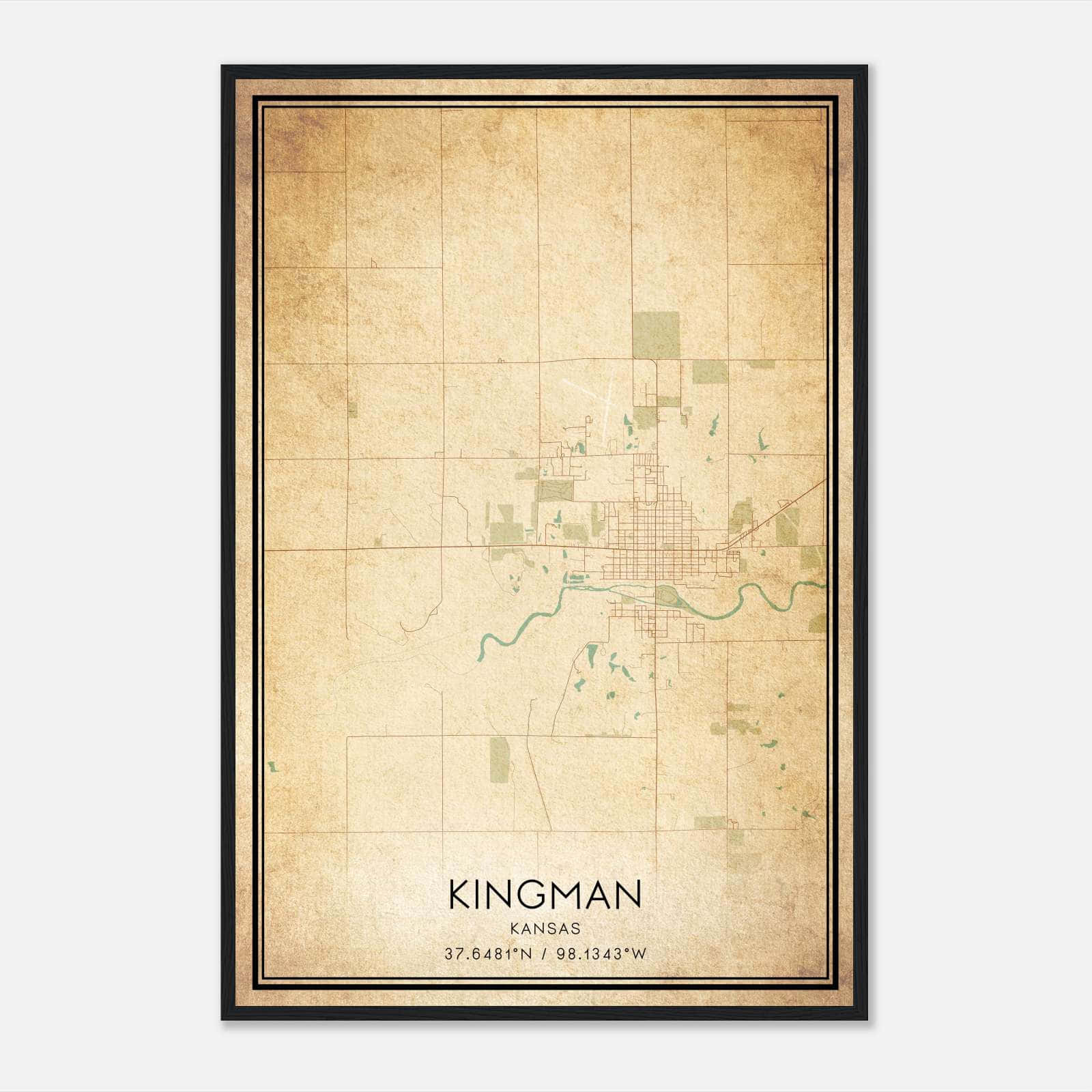 Vintage Kingman Kansas Map Poster, Kingman KS City Road Wall Art Print ...
