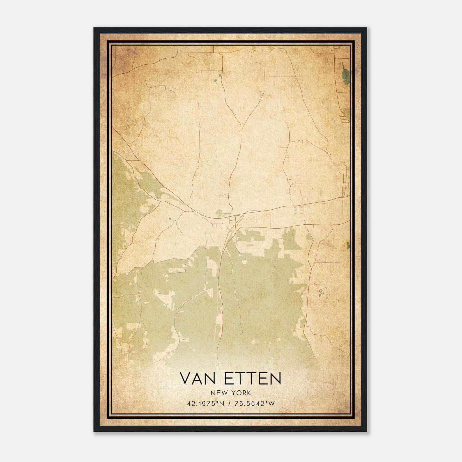 Vintage Van Etten New York Map Poster, Van Etten NY City Road Wall Art ...