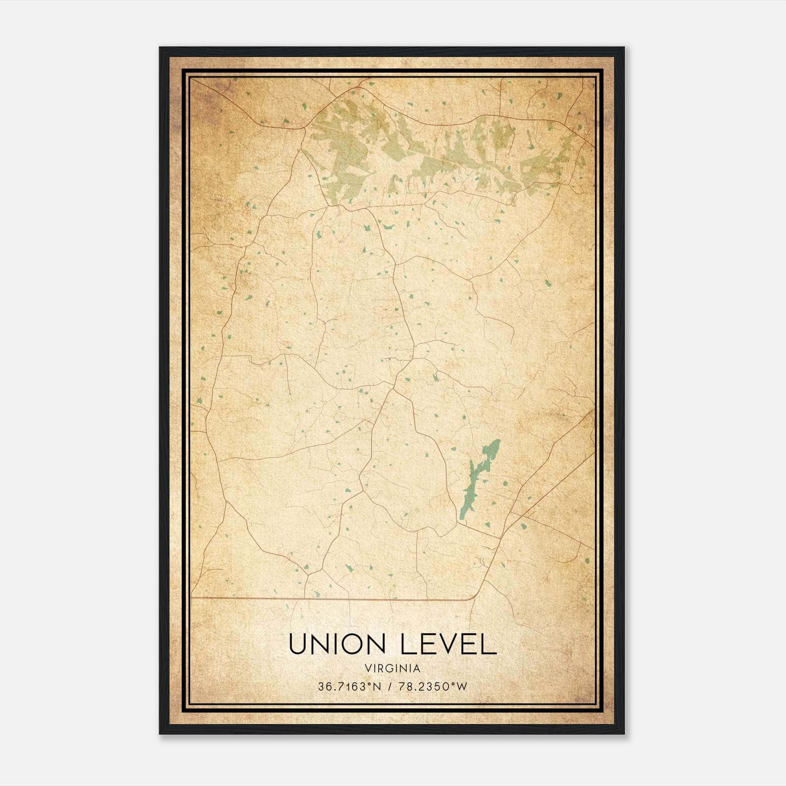 Vintage Union Level Virginia Map Poster, Union Level VA City Road Wall ...