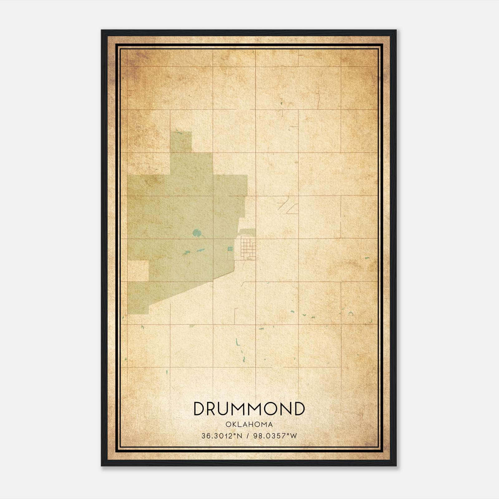 Vintage Drummond Oklahoma Map Poster, Drummond OK City Road Wall Art ...