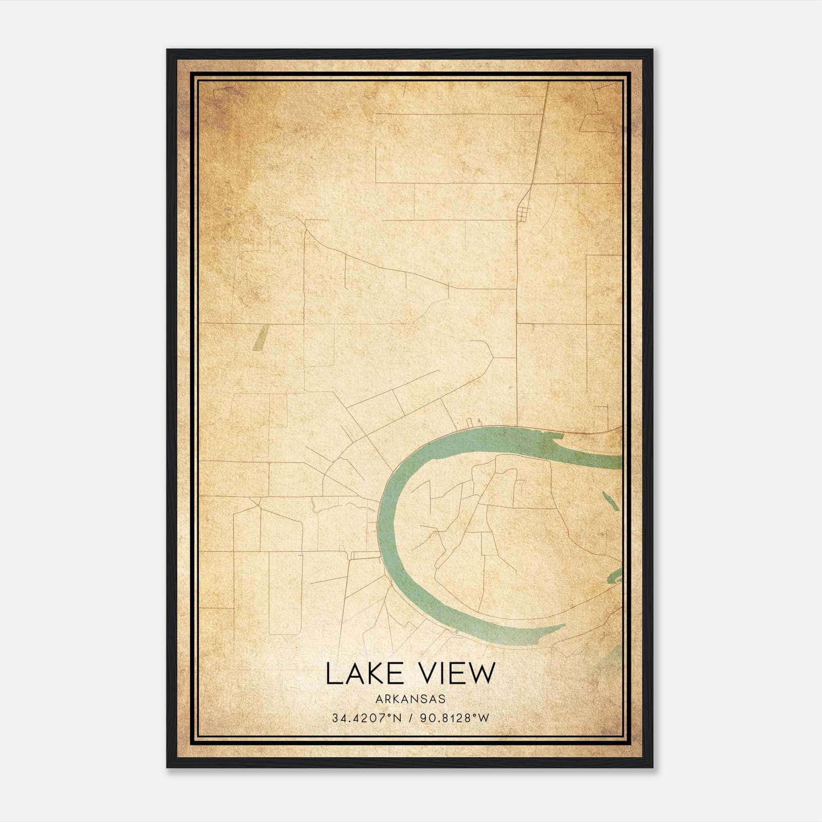 Vintage Lake View Arkansas Map Poster, Lake View AR City Road Wall Art ...