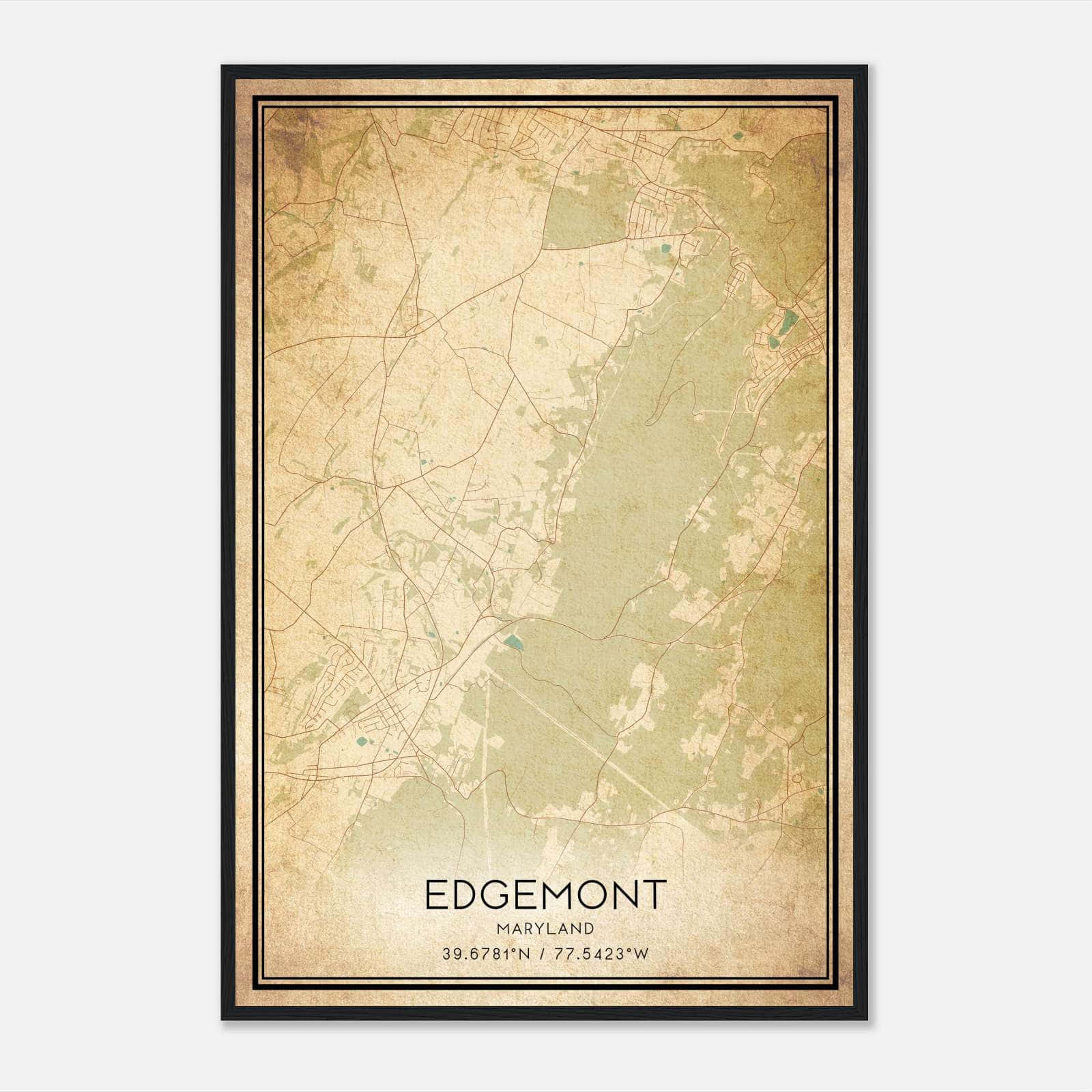 Vintage Edgemont Maryland Map Poster, Edgemont MD City Road Wall Art ...