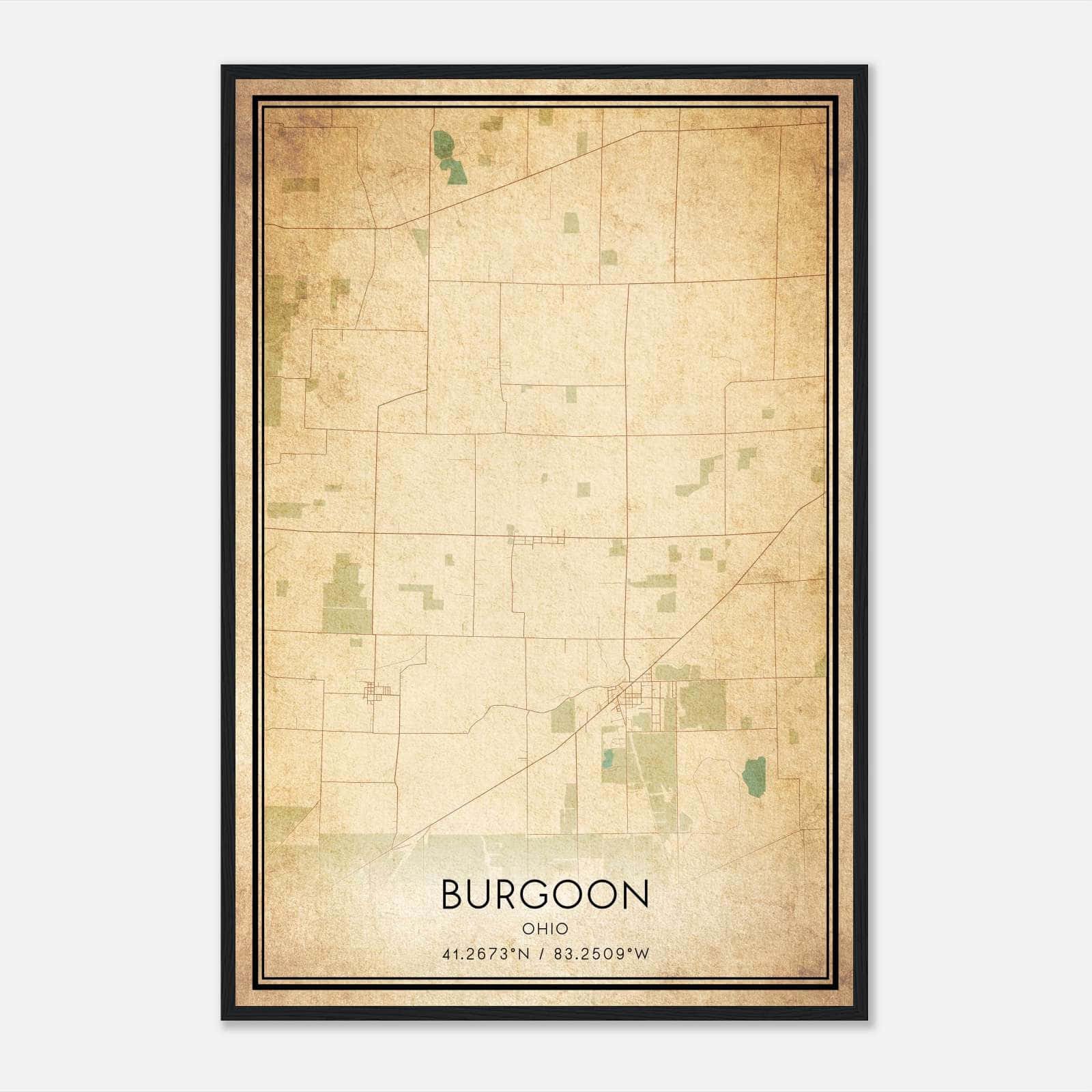 Vintage Burgoon Ohio Map Poster, Burgoon OH City Road Wall Art Print ...