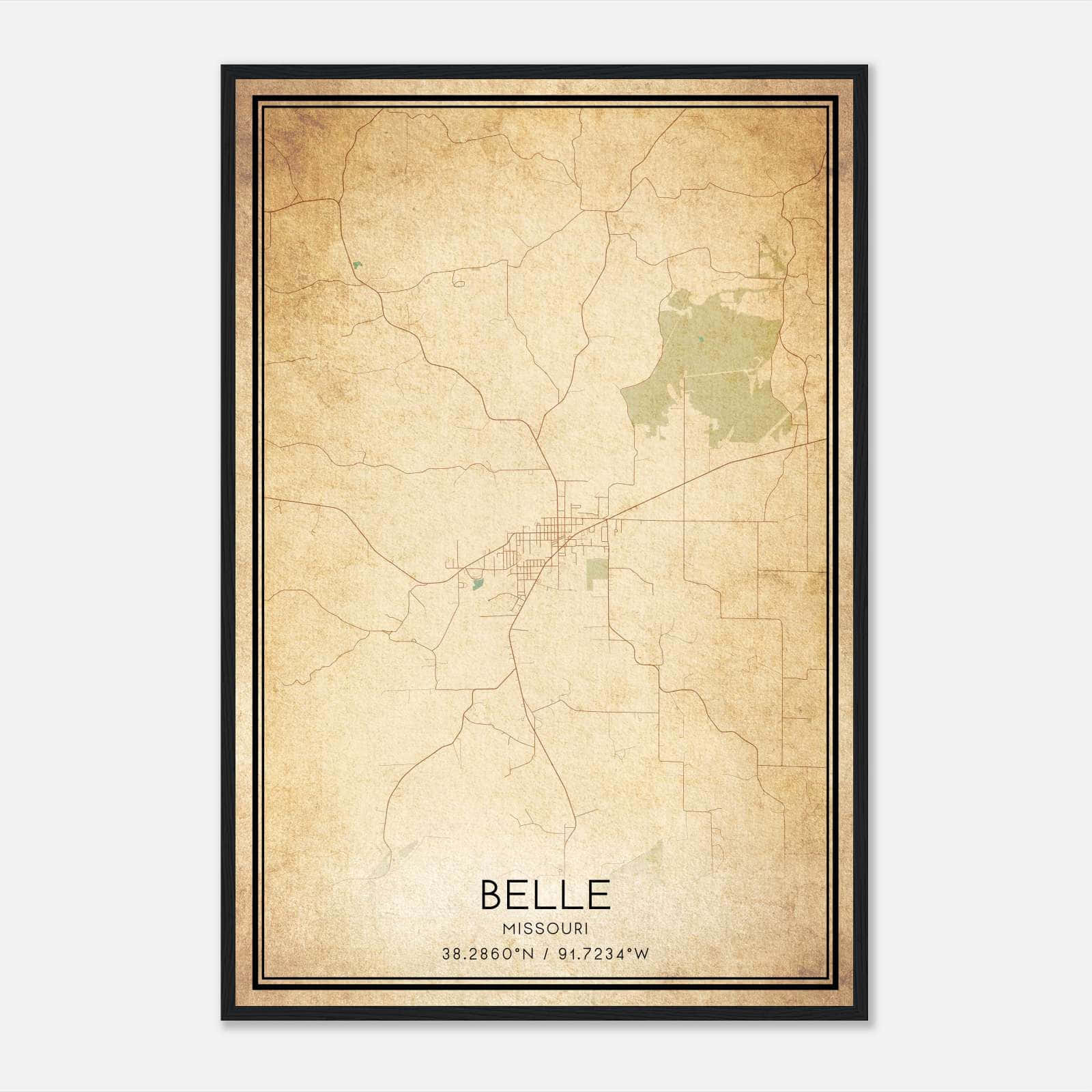 Vintage Belle Missouri Map Poster, Belle MO City Road Wall Art Print ...
