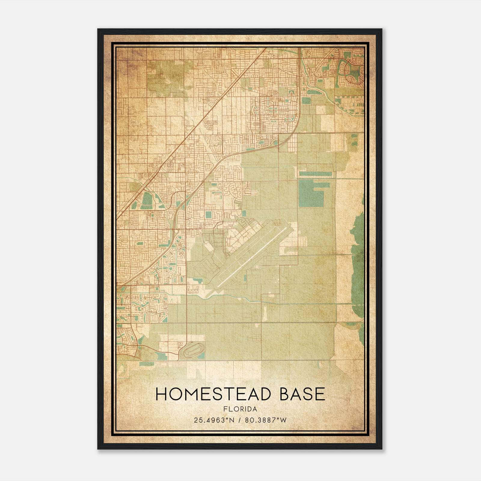 Vintage Homestead Base Florida Map Poster, Homestead Base FL City Road ...