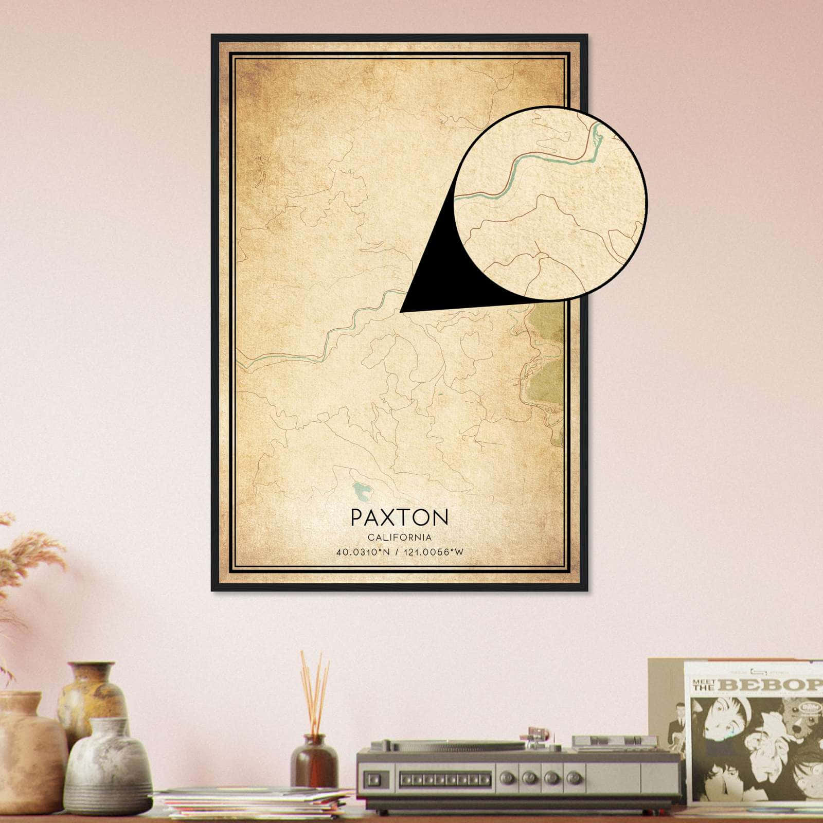 Vintage Paxton California Map Poster, Paxton CA City Road Wall Art ...
