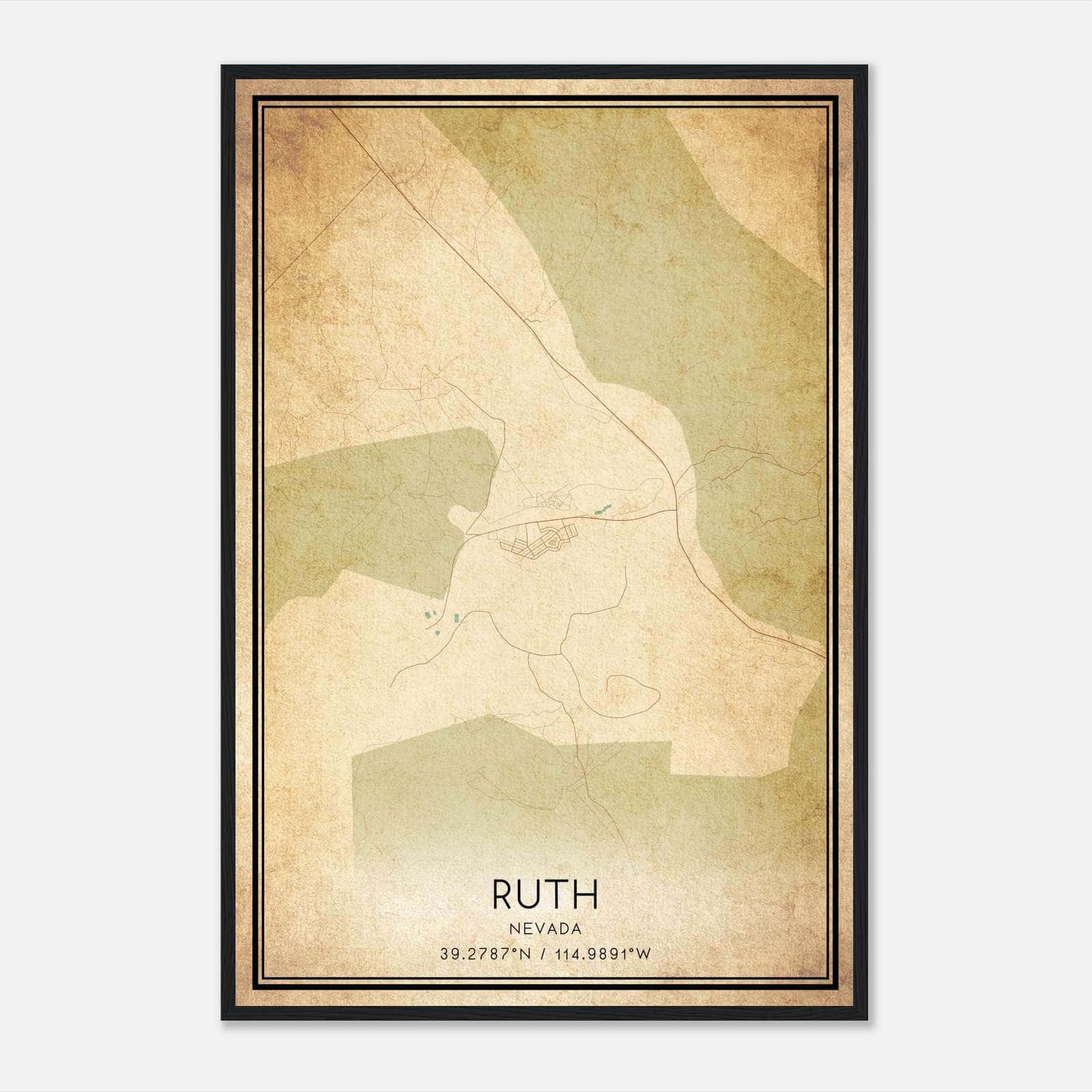Vintage Ruth Nevada Map Poster, Ruth NV City Road Wall Art Print ...
