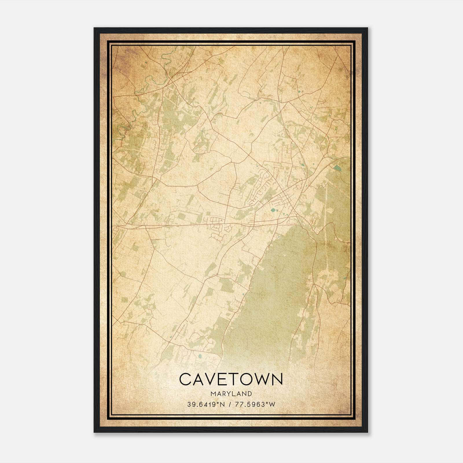 Vintage Cavetown Maryland Map Poster, Cavetown MD City Road Wall Art ...