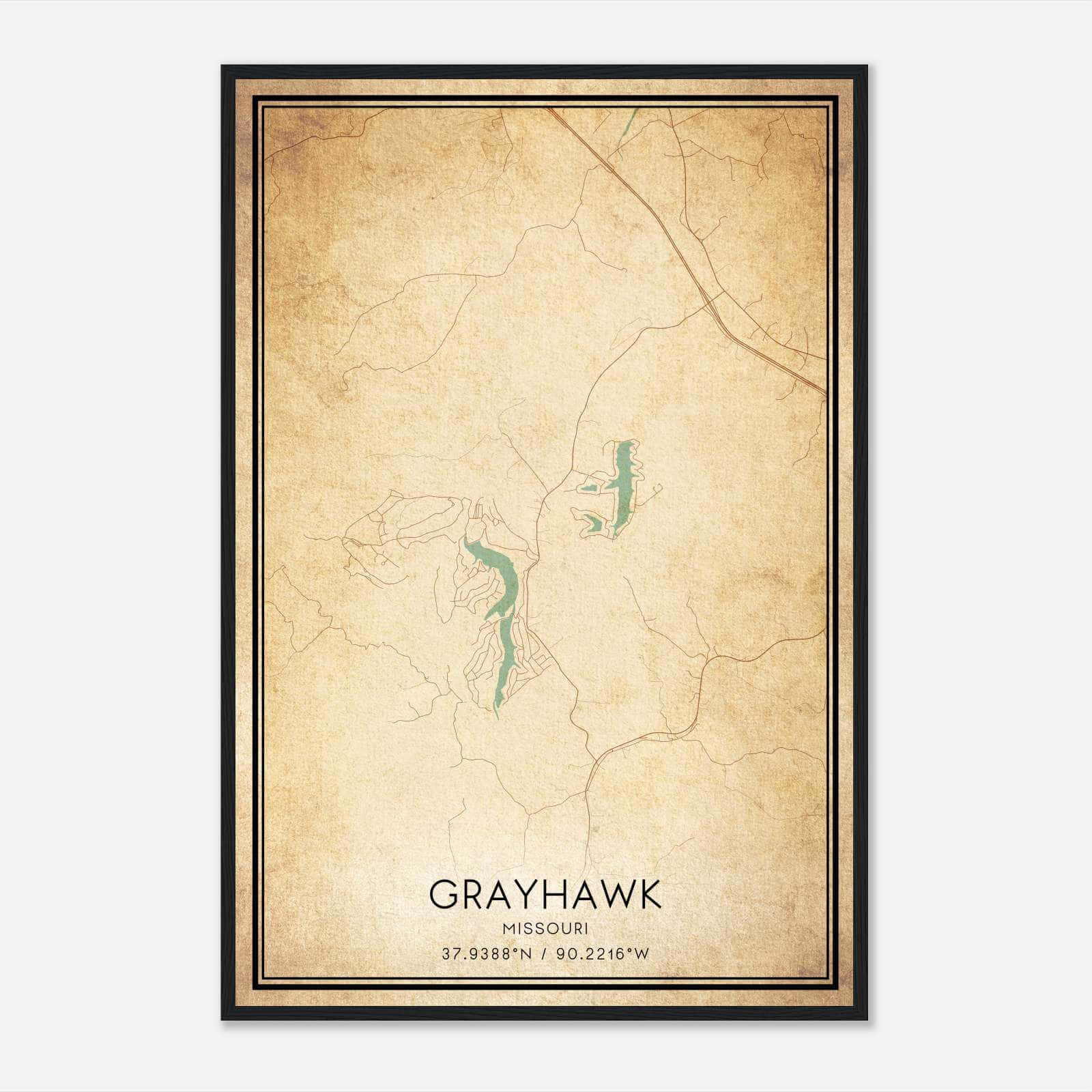 Vintage Grayhawk Missouri Map Poster, Grayhawk MO City Road Wall Art Print - Custom Maps & Posters
