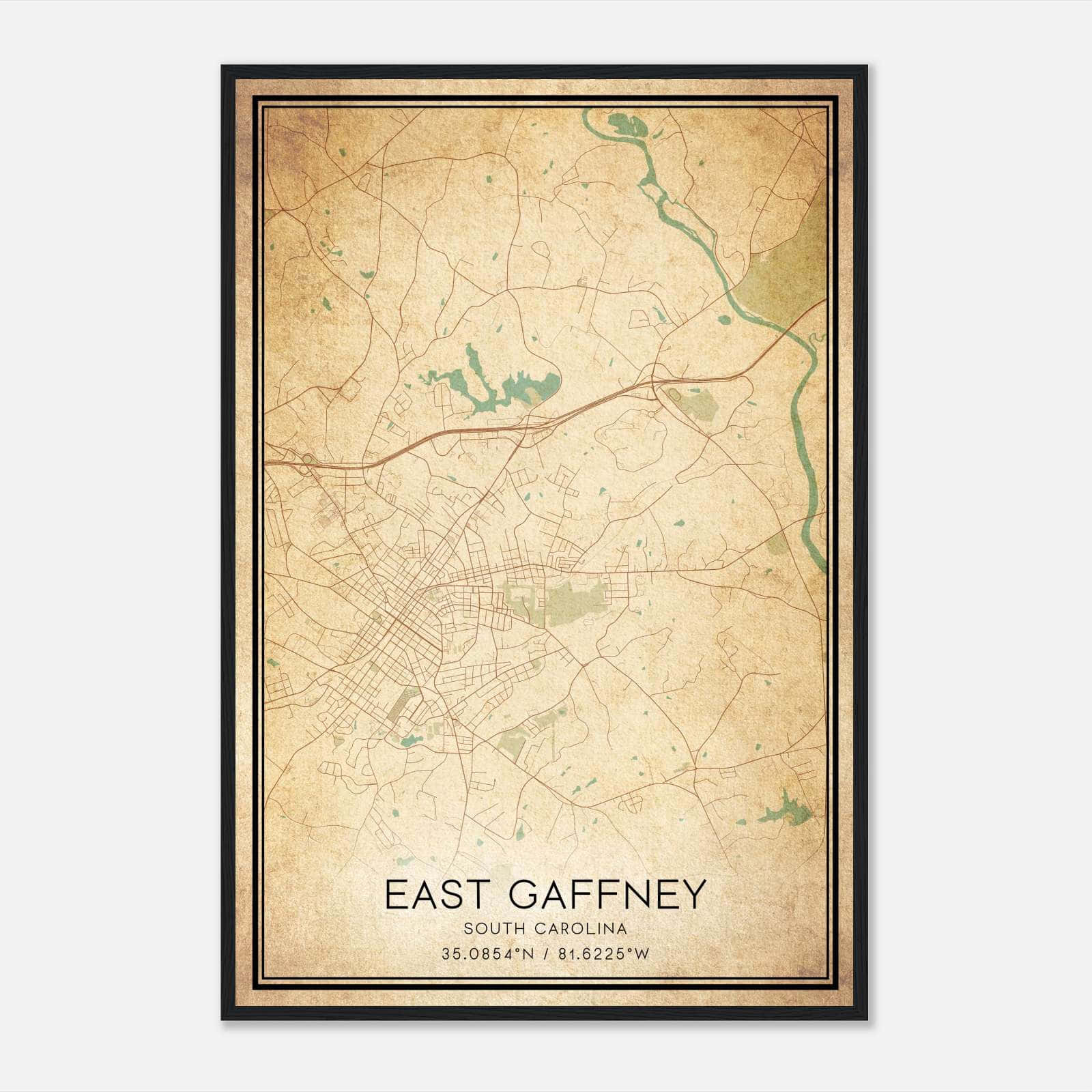 Vintage East Gaffney South Carolina Map Poster, East Gaffney SC City ...