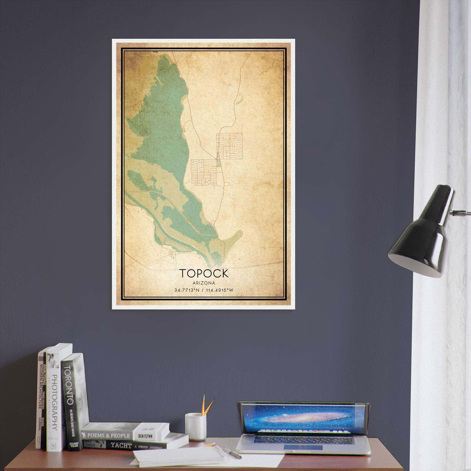 Vintage Topock Arizona Map Poster, Topock AZ City Road Wall Art Print ...