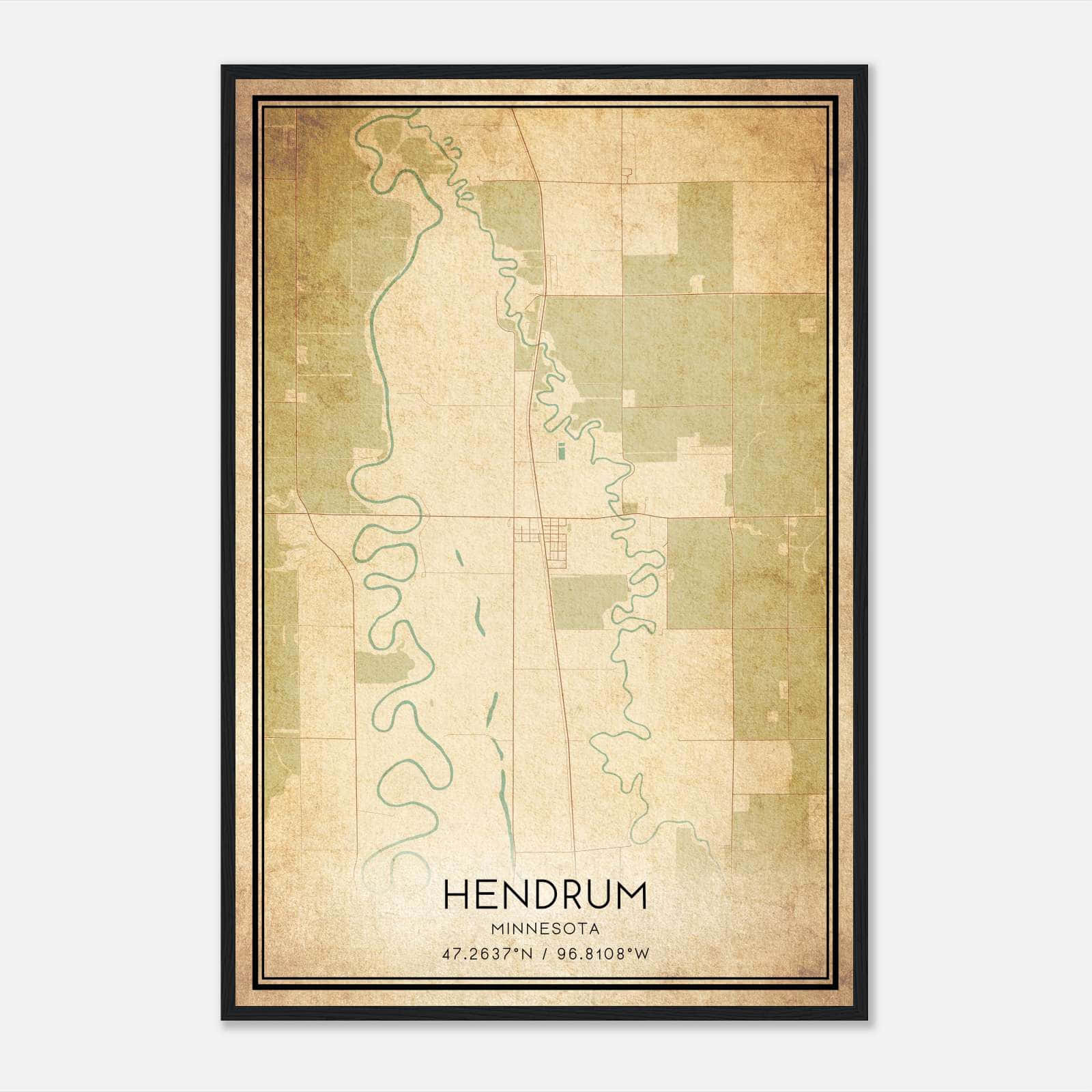 Vintage Hendrum Minnesota Map Poster, Hendrum MN City Road Wall Art ...