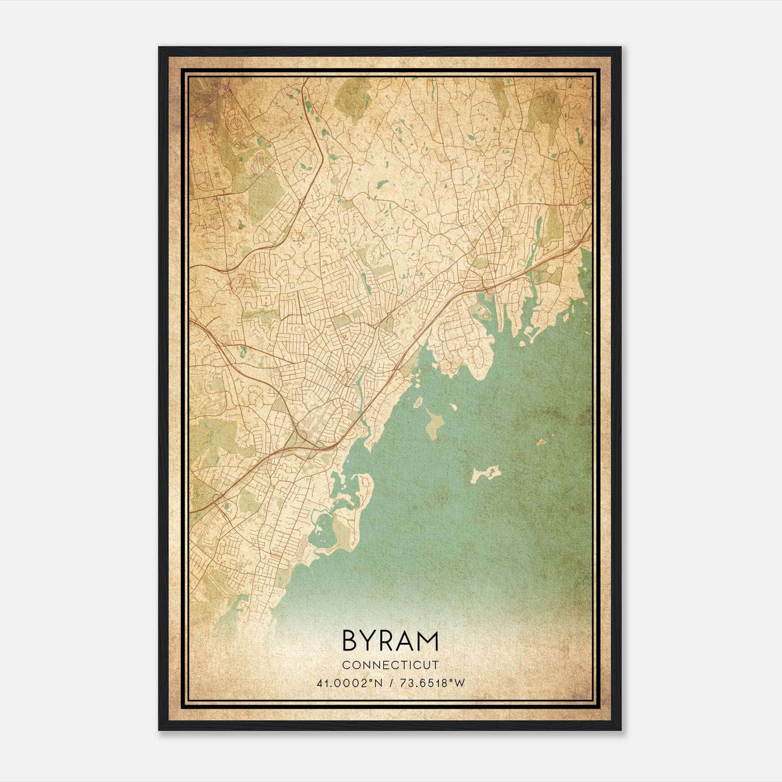 Vintage Byram Connecticut Map Poster, Byram CT City Road Wall Art Print ...