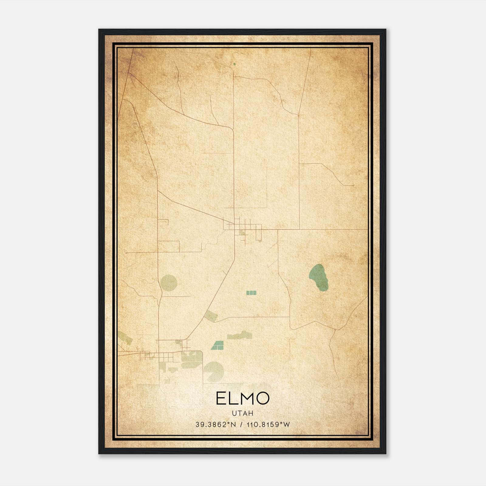 Vintage Elmo Utah Map Poster, Elmo UT City Road Wall Art Print - Custom ...