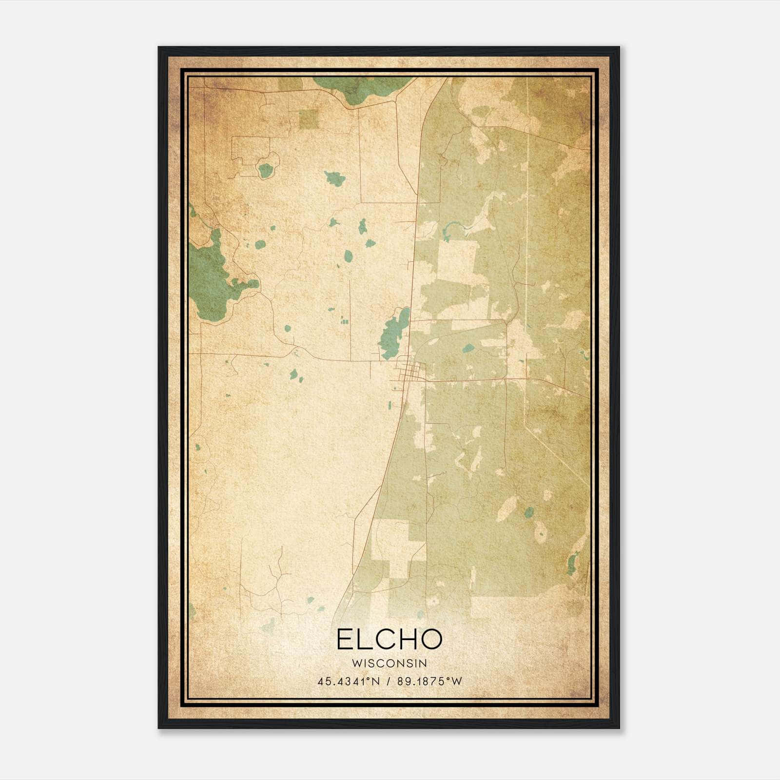 Vintage Elcho Wisconsin Map Poster, Elcho WI City Road Wall Art Print ...