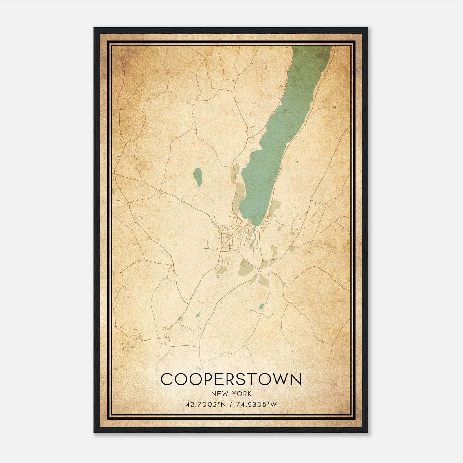 Vintage Cooperstown New York Map Poster, Cooperstown NY City Road Wall ...