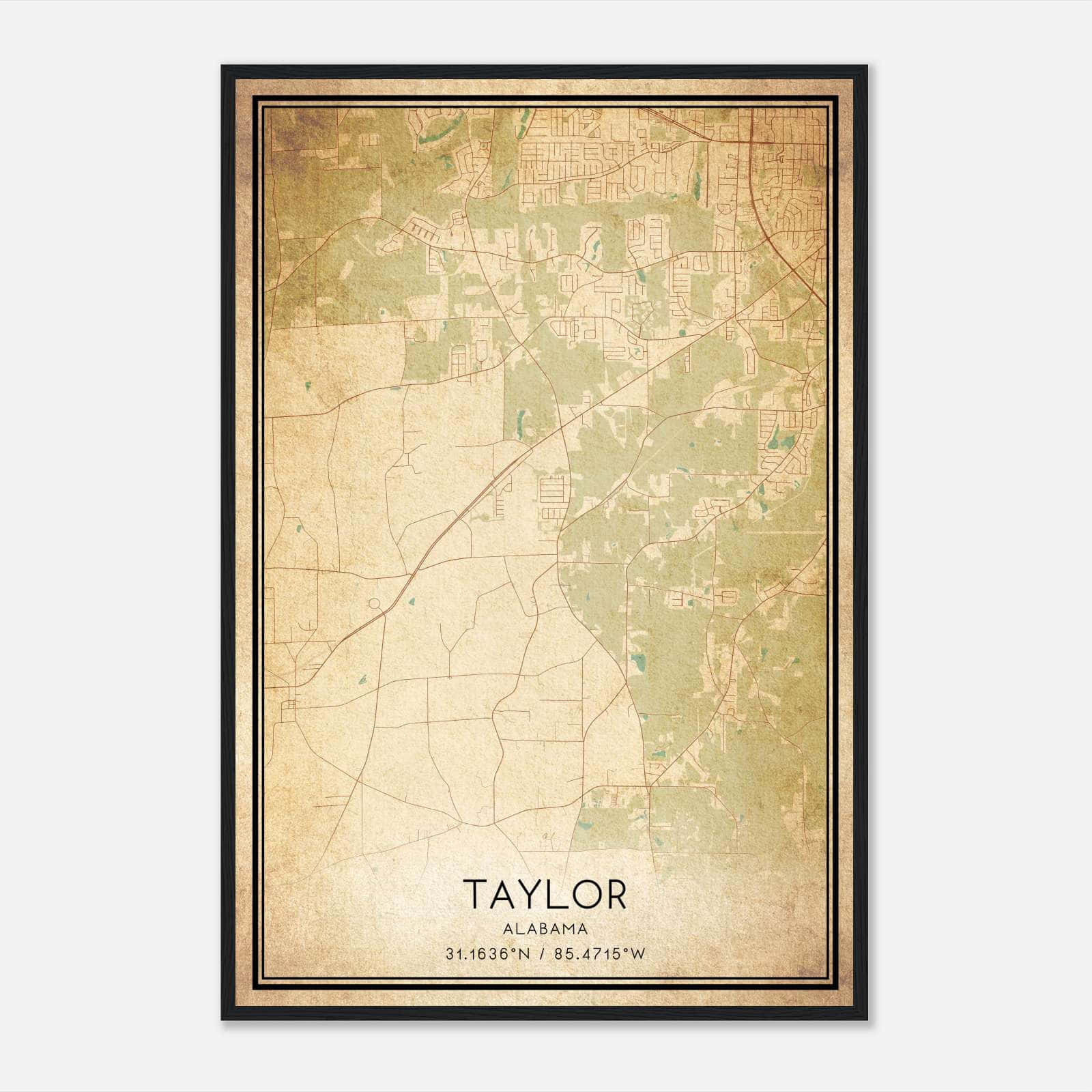 Vintage Taylor Alabama Map Poster, Taylor AL City Road Wall Art Print ...