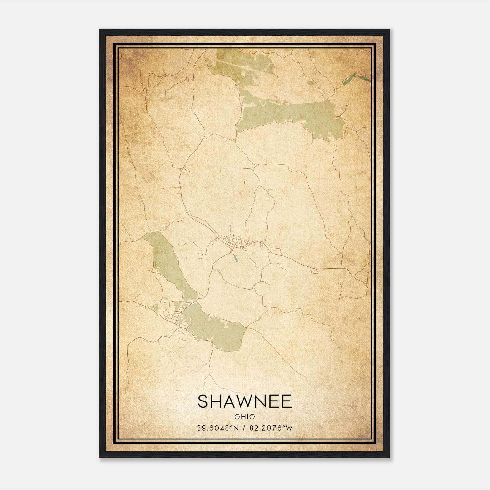 Vintage Shawnee Ohio Map Poster, Shawnee OH City Road Wall Art Print ...
