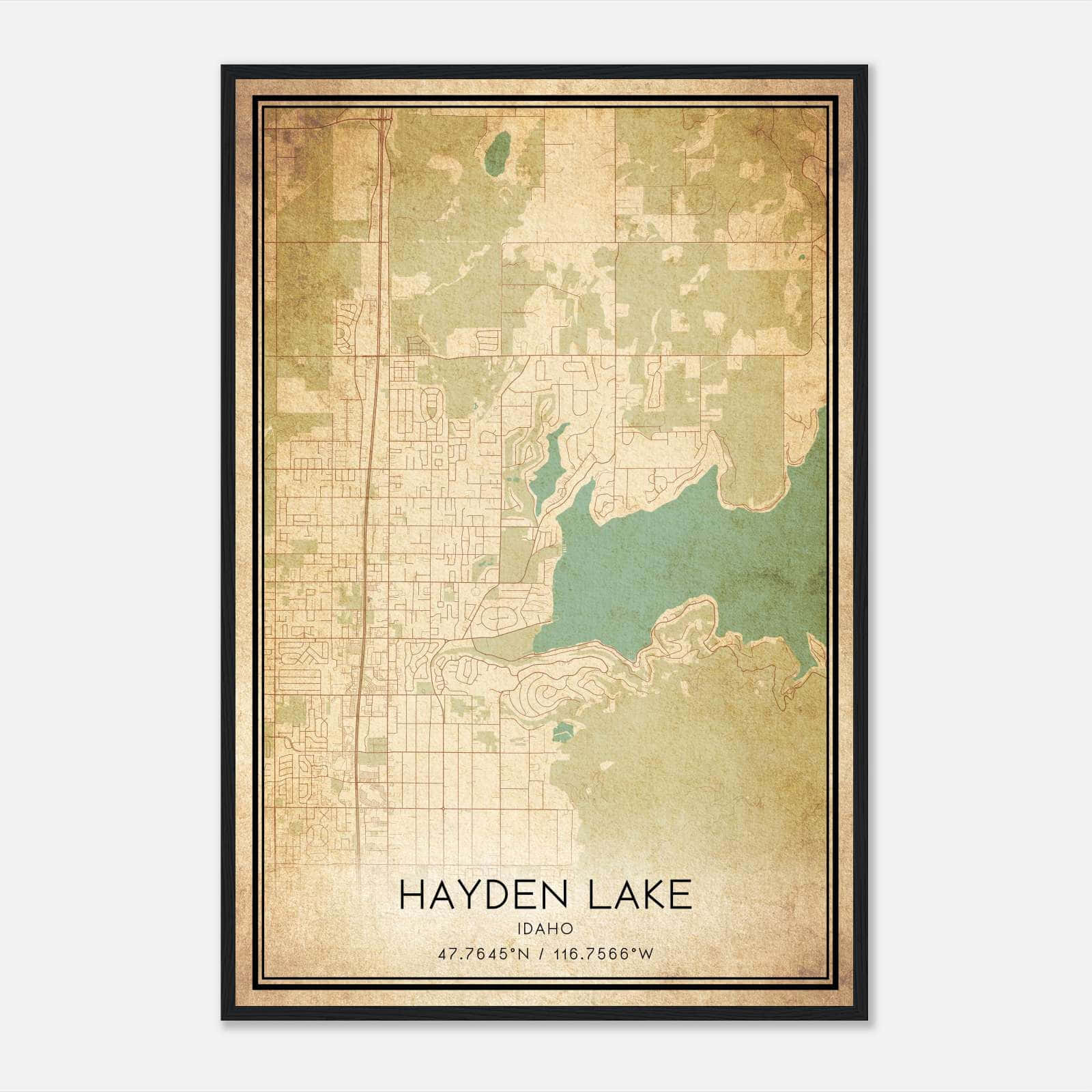 Vintage Hayden Lake Idaho Map Poster, Hayden Lake ID City Road Wall Art ...