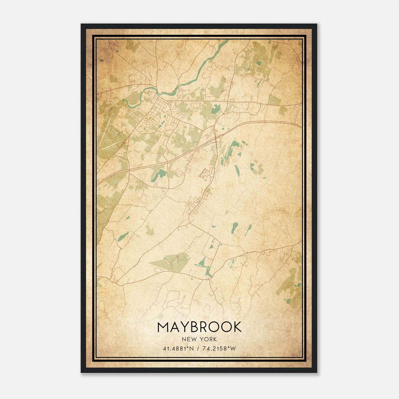 Vintage Maybrook New York Map Poster, Maybrook NY City Road Wall Art ...