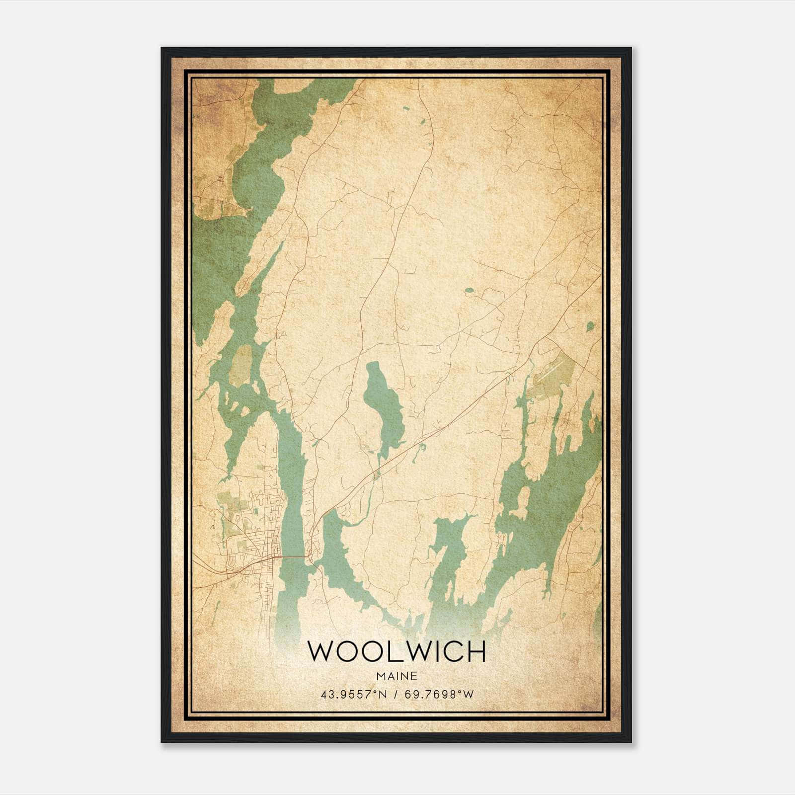 Vintage Woolwich Maine Map Poster, Woolwich ME City Road Wall Art Print ...