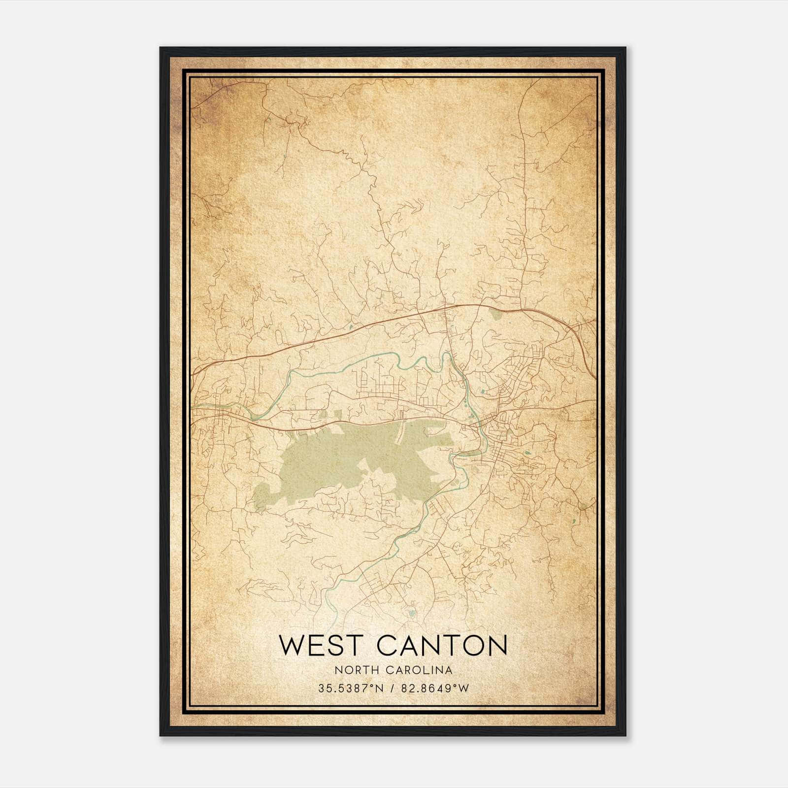 Vintage West Canton North Carolina Map Poster, West Canton NC City Road ...