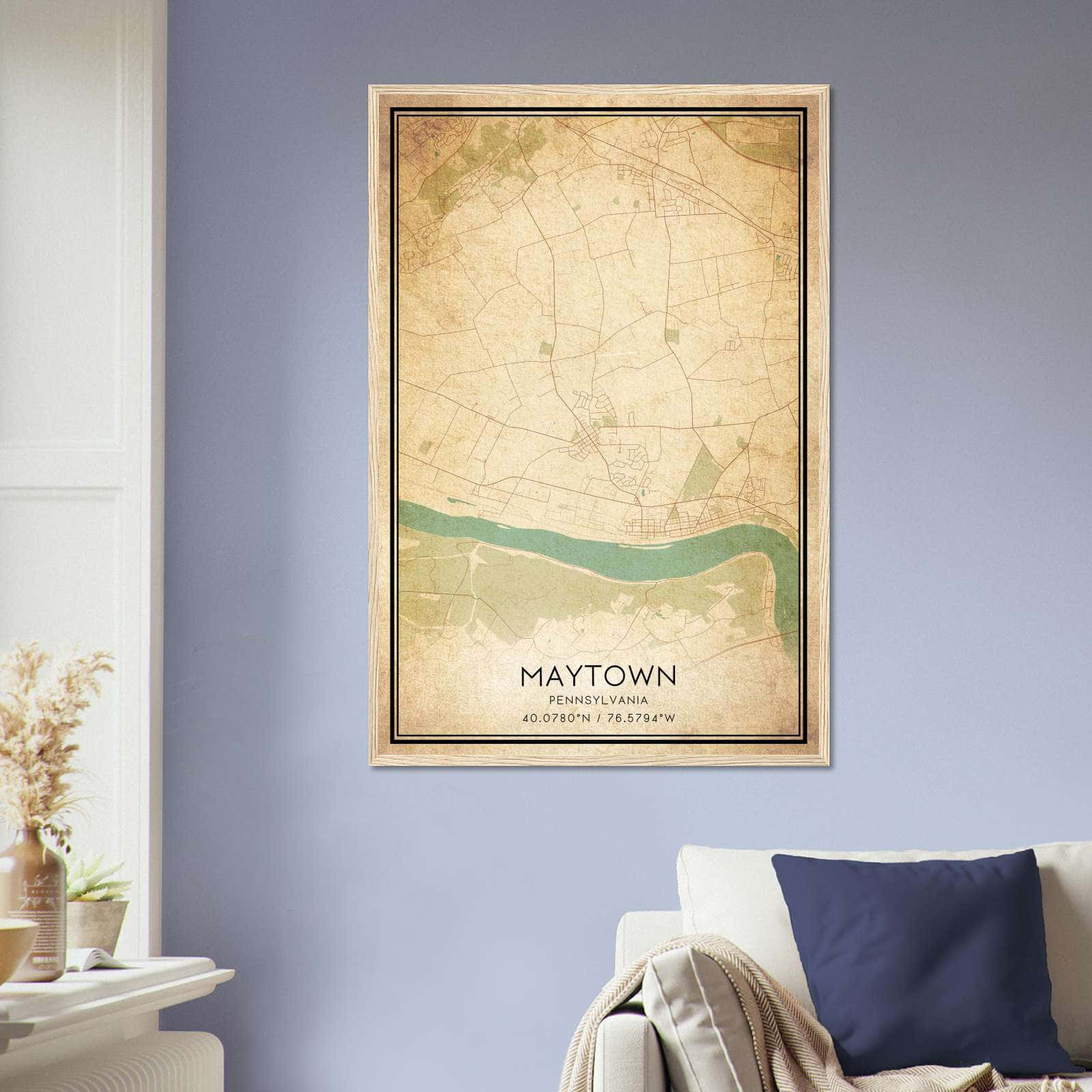 Vintage Maytown Pennsylvania Map Poster, Maytown PA City Road Wall Art ...