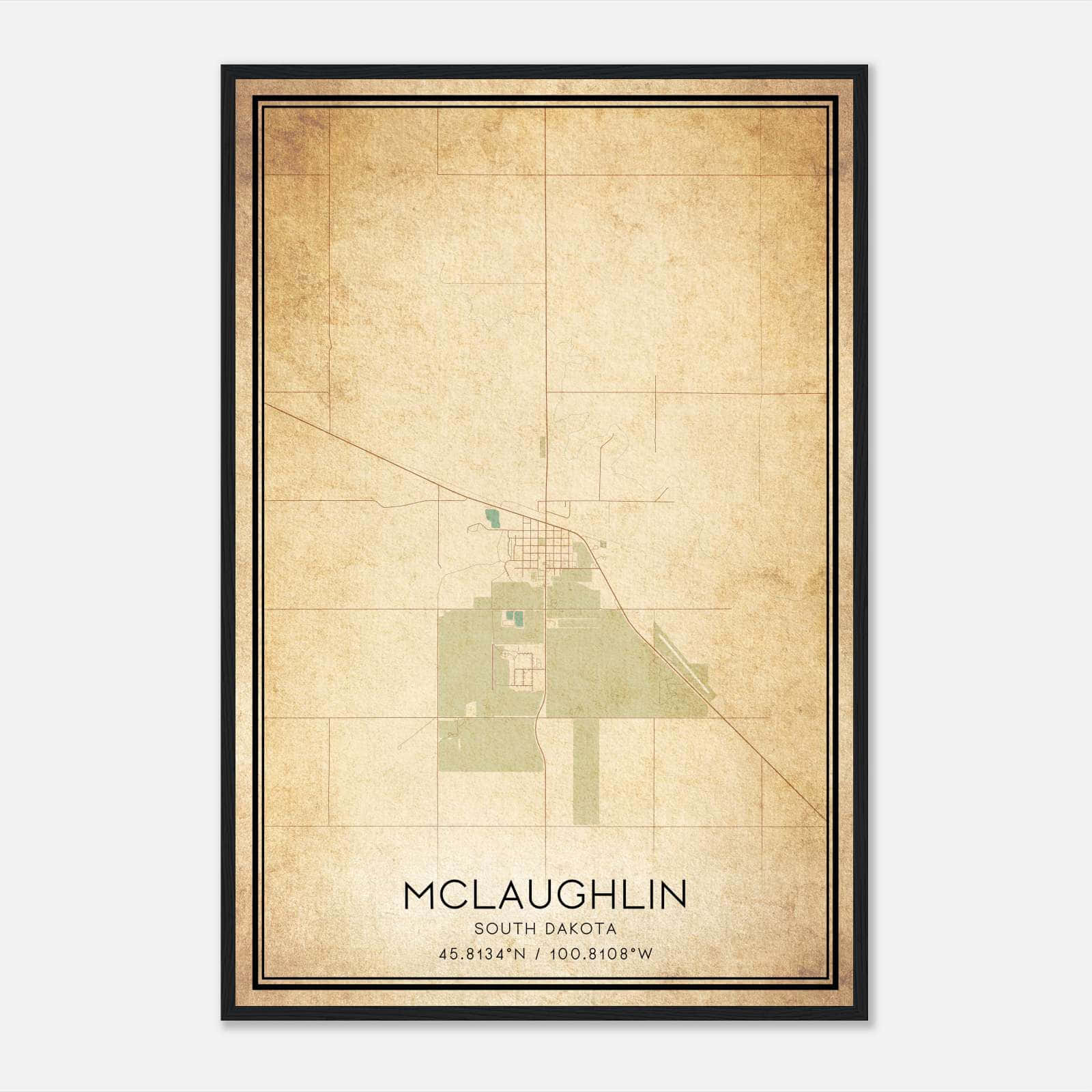 Vintage Mclaughlin South Dakota Map Poster, Mclaughlin SD City Road ...