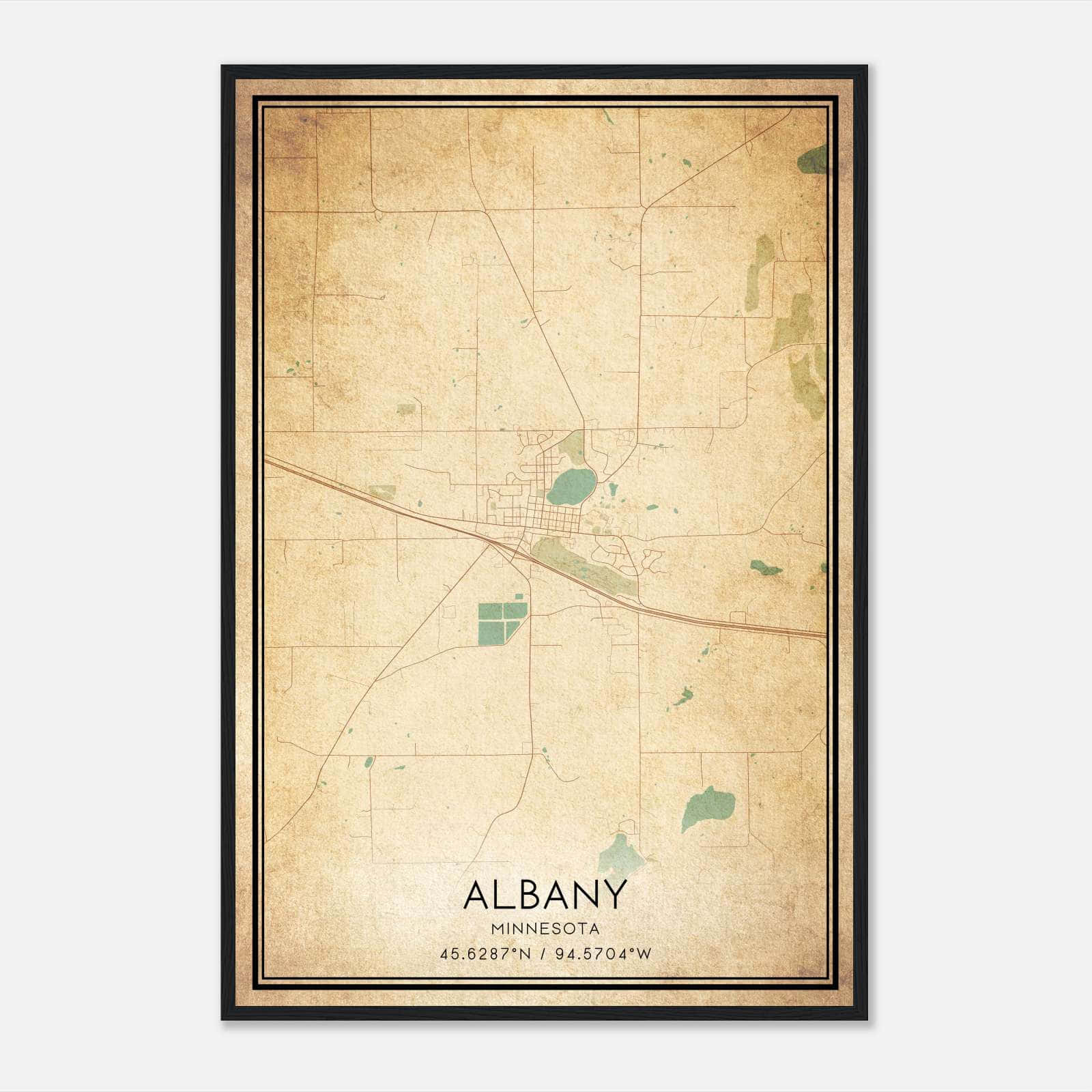 Vintage Albany Minnesota Map Poster, Albany MN City Road Wall Art Print ...