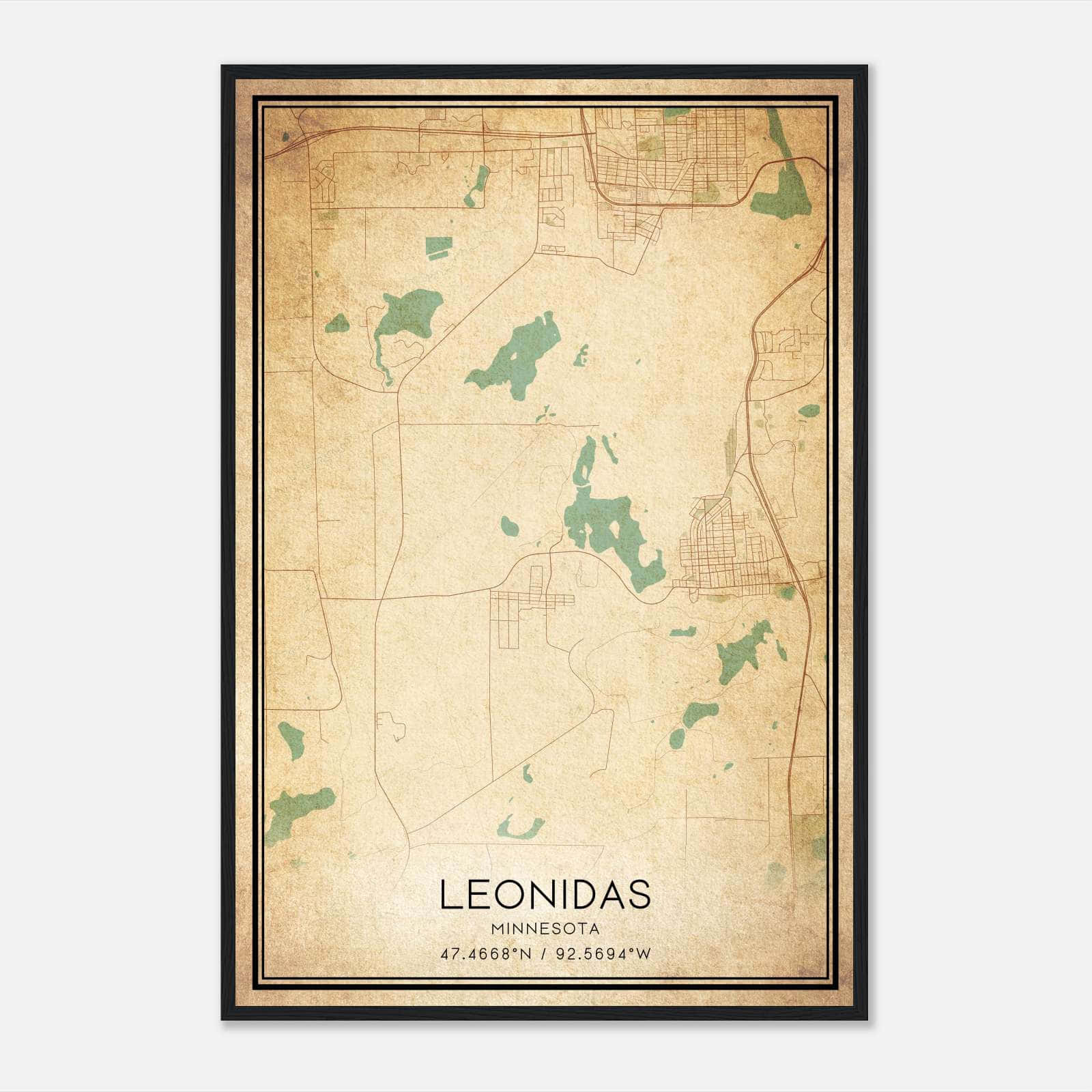 Vintage Leonidas Minnesota Map Poster, Leonidas MN City Road Wall Art ...