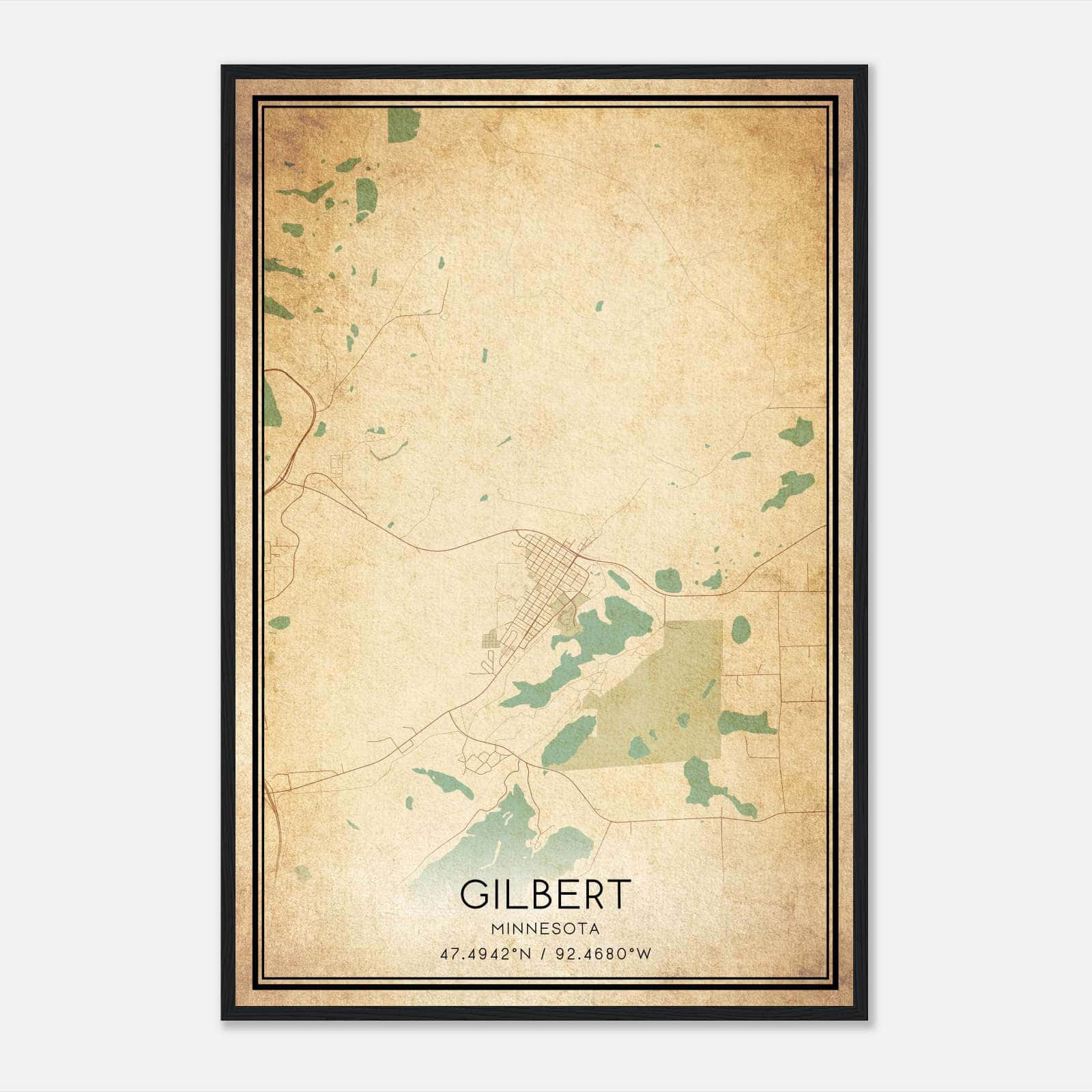 Vintage Gilbert Minnesota Map Poster, Gilbert MN City Road Wall Art ...