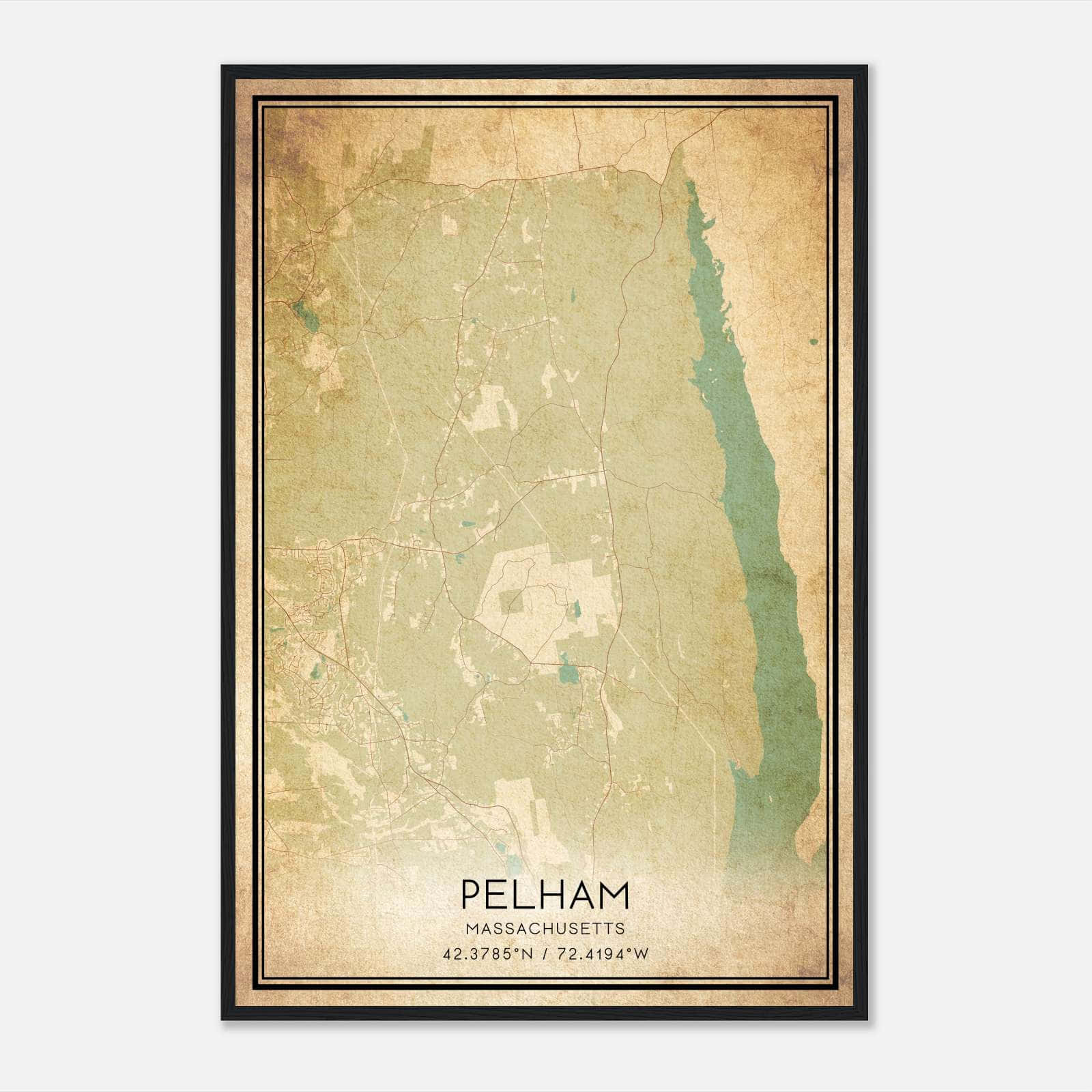 Vintage Pelham Massachusetts Map Poster, Pelham MA City Road Wall Art ...