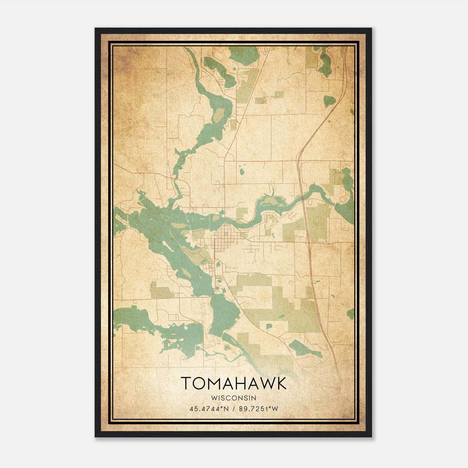 Vintage Tomahawk Wisconsin Map Poster, Tomahawk WI City Road Wall Art ...