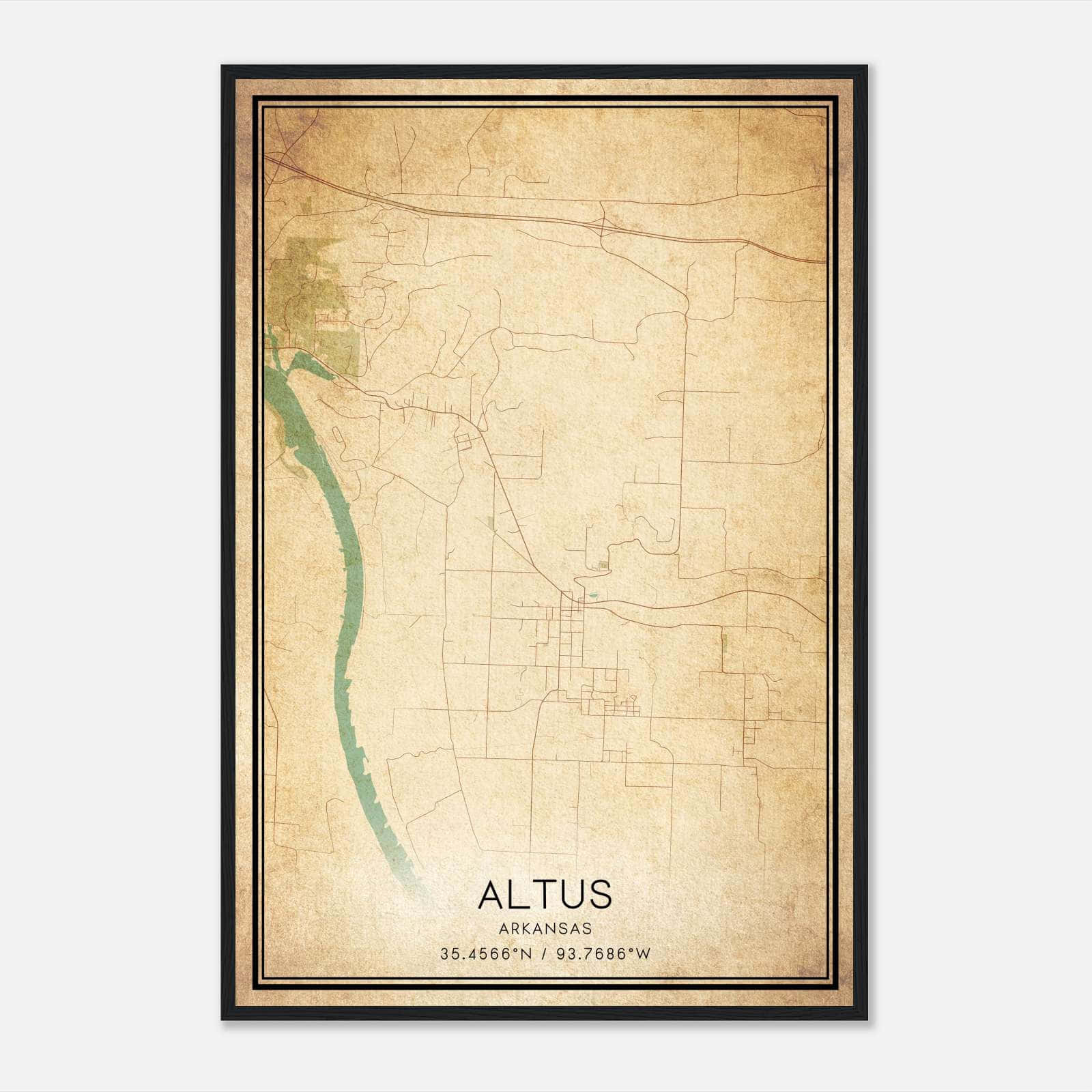 Vintage Altus Arkansas Map Poster, Altus AR City Road Wall Art Print ...