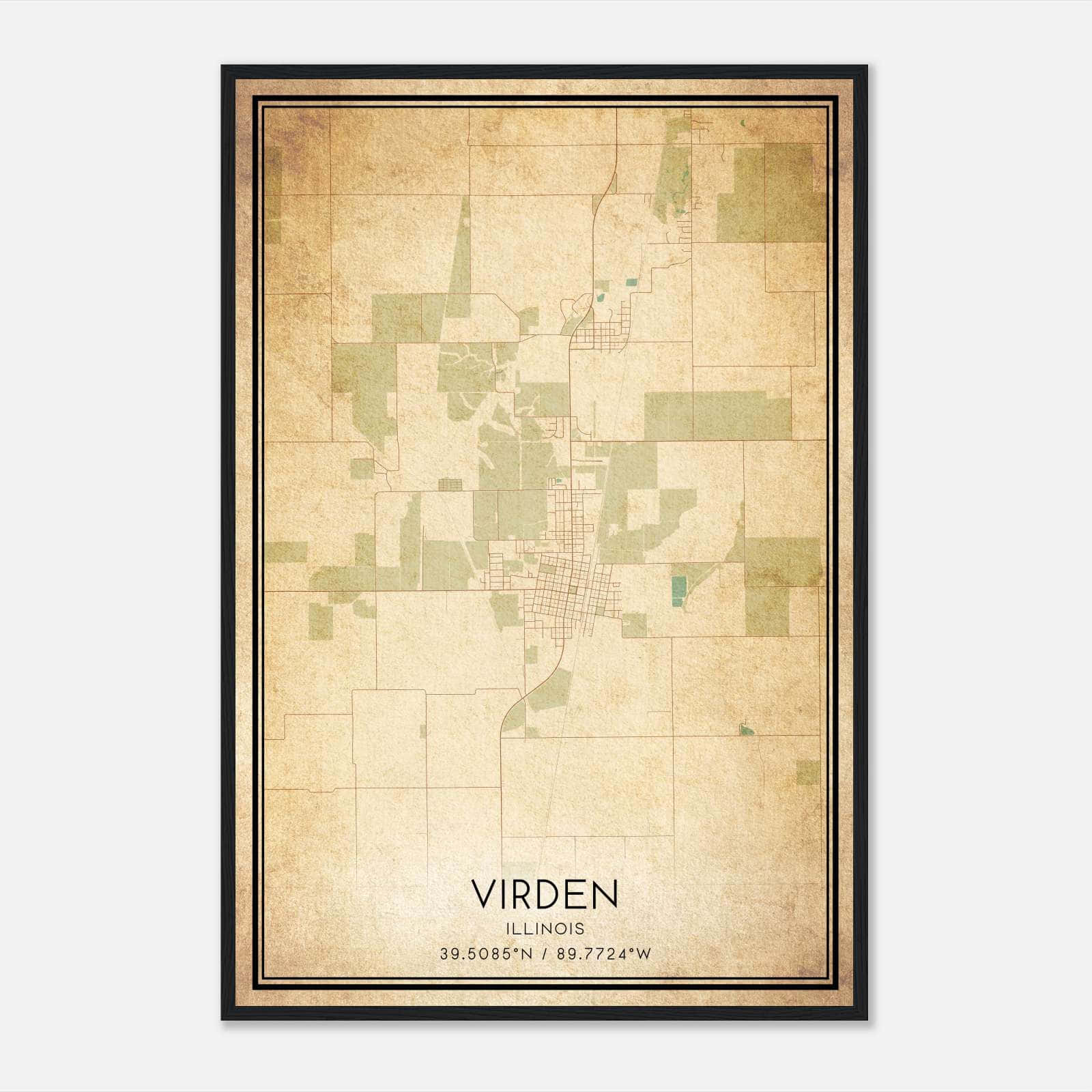 Vintage Virden Illinois Map Poster, Virden IL City Road Wall Art Print ...