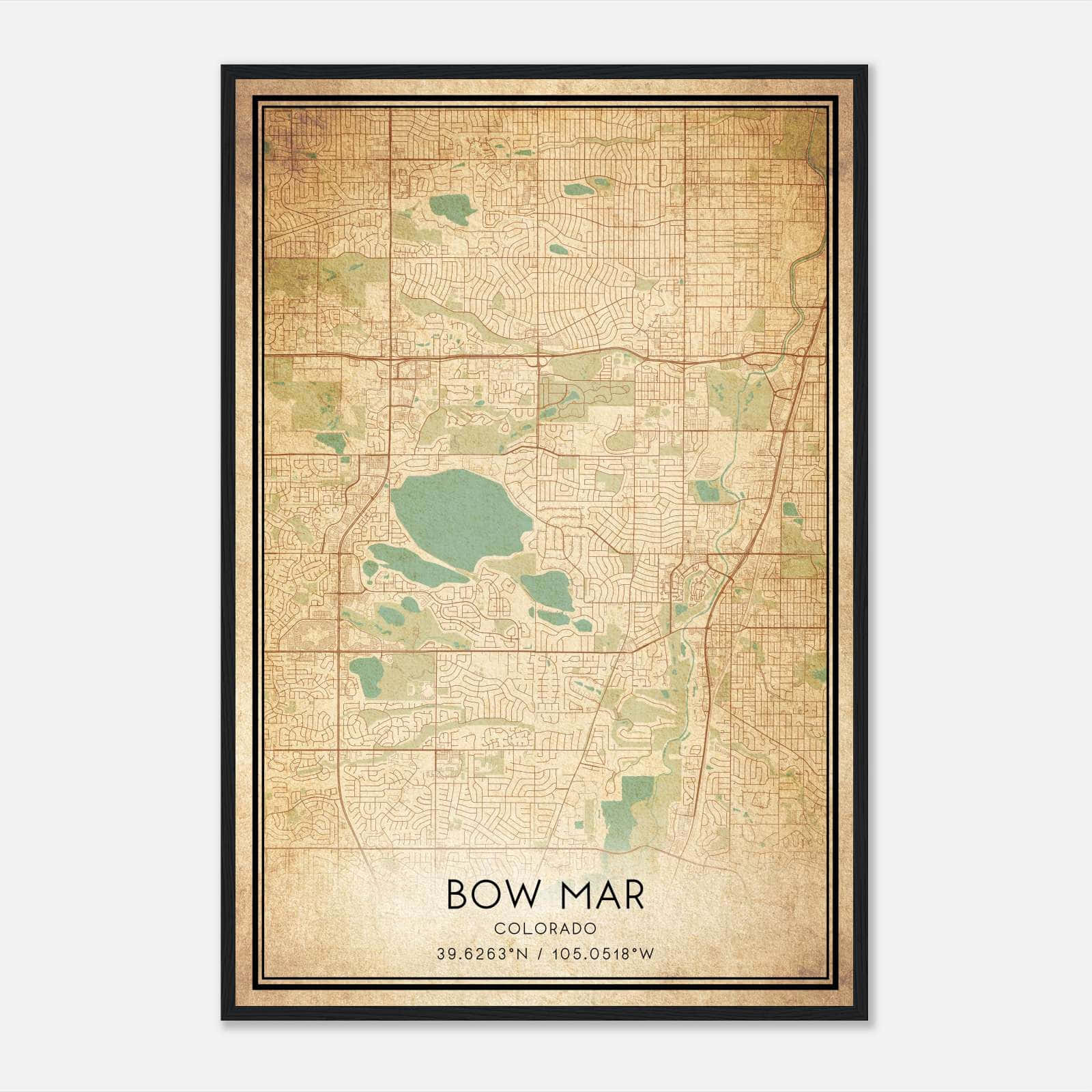 Vintage Bow Mar Colorado Map Poster, Bow Mar CO City Road Wall Art ...