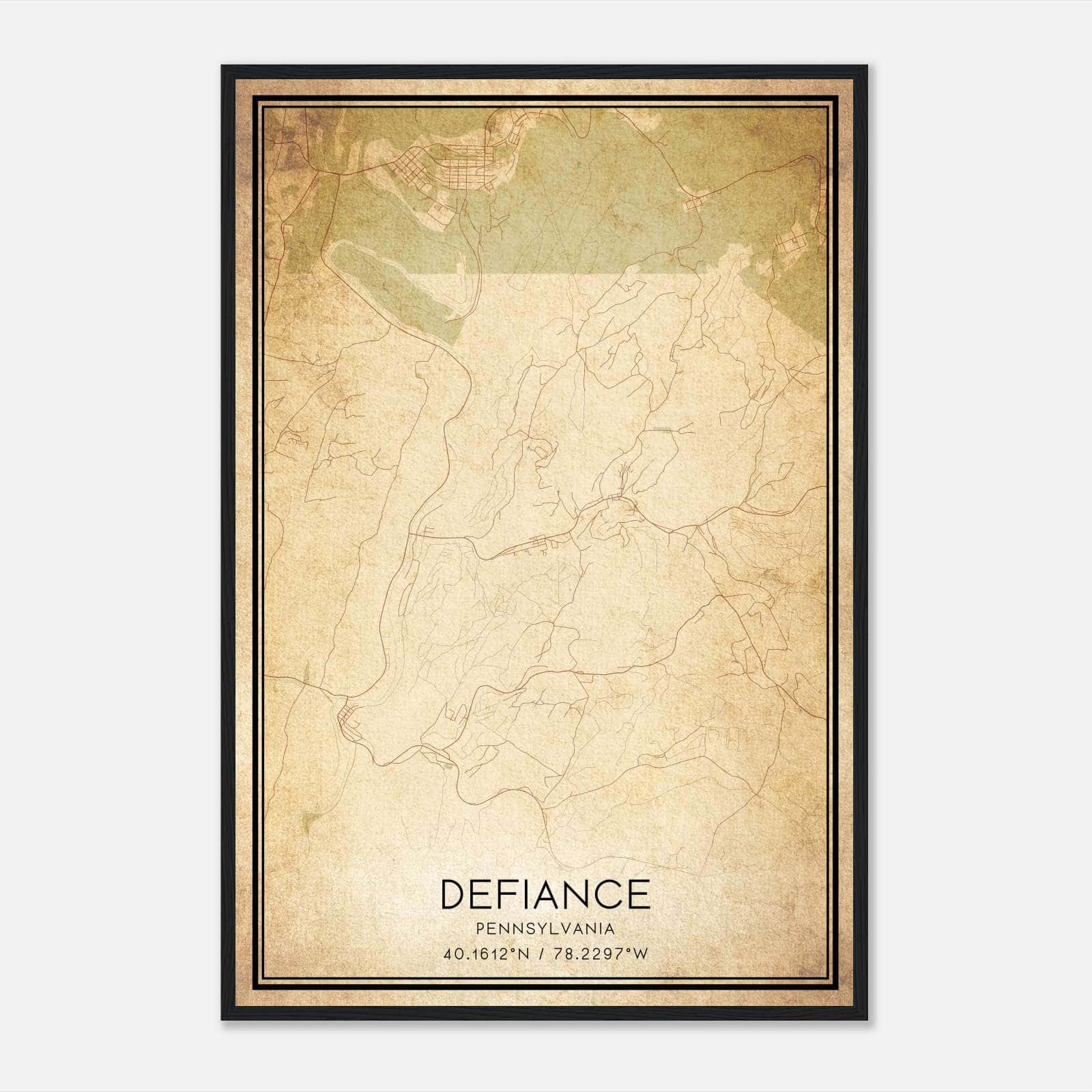 Vintage Defiance Pennsylvania Map Poster, Defiance PA City Road Wall ...