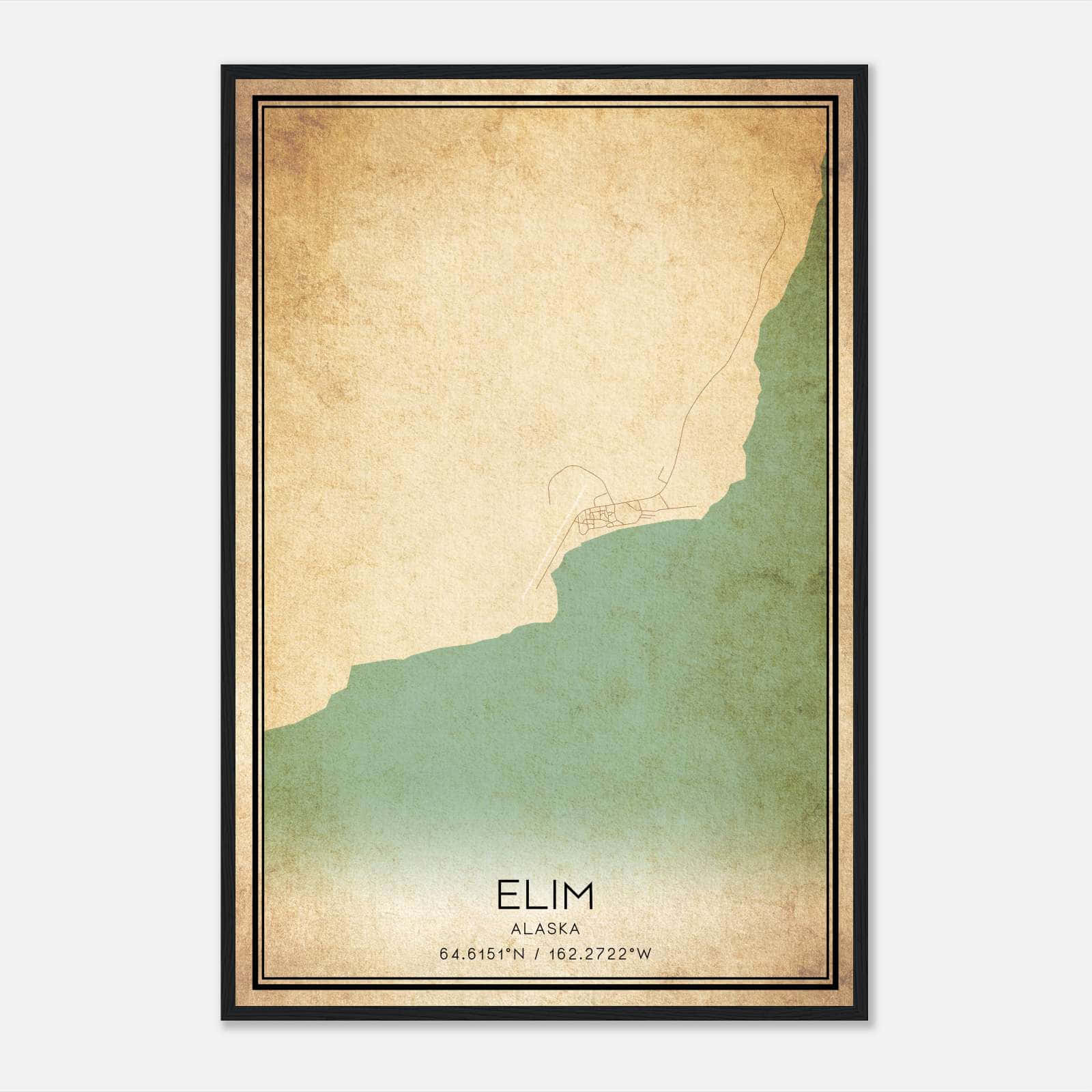 Vintage Elim Alaska Map Poster, Elim AK City Road Wall Art Print ...