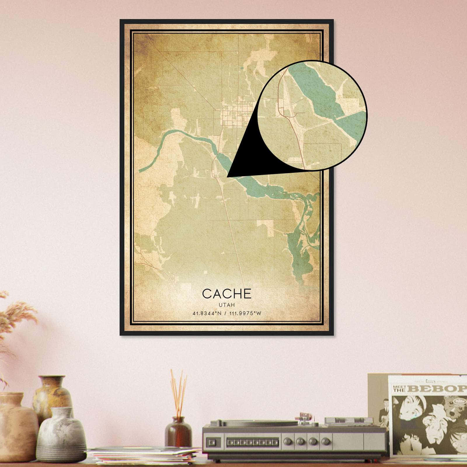 Vintage Cache Utah Map Poster, Cache UT City Road Wall Art Print ...