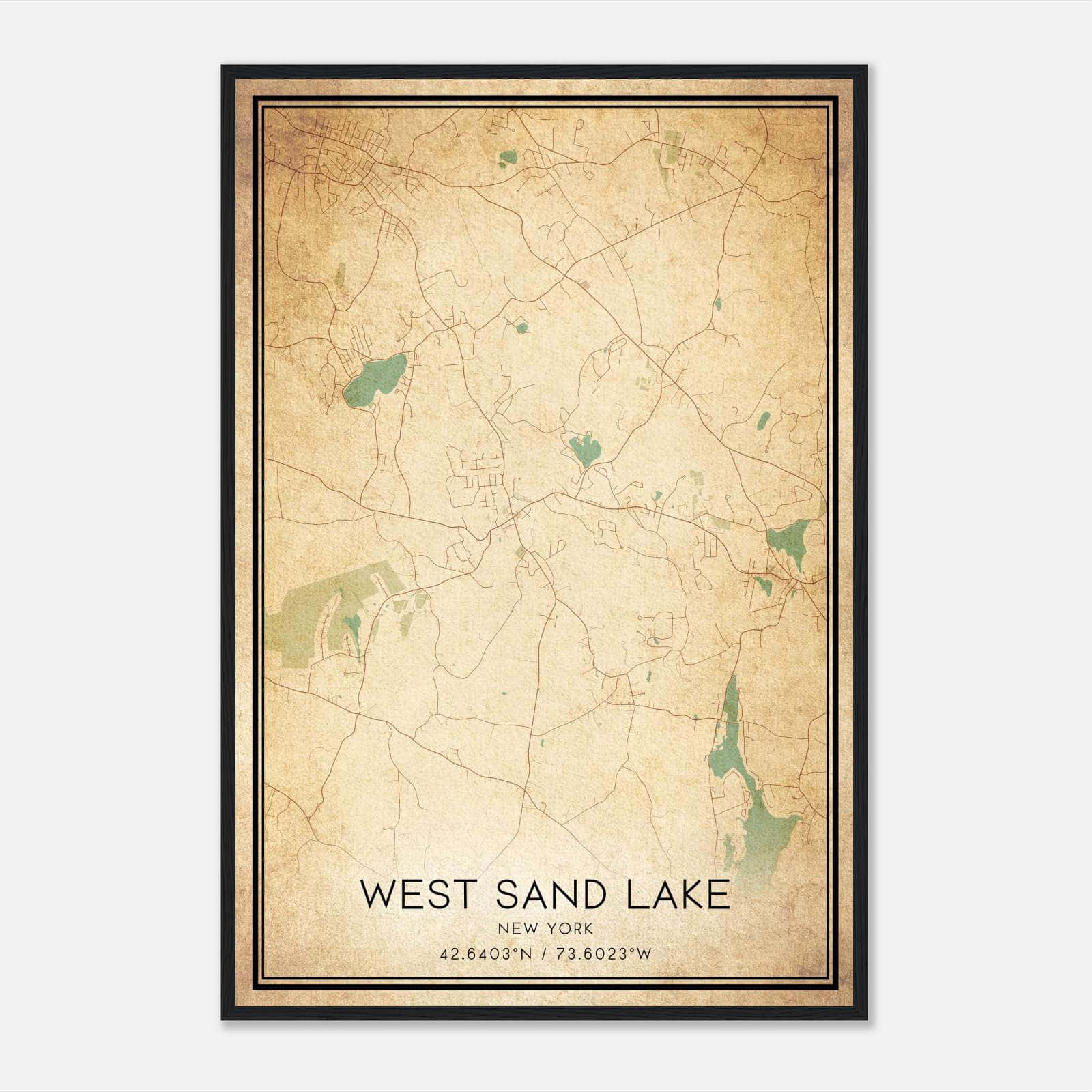 Vintage West Sand Lake New York Map Poster, West Sand Lake NY City Road ...