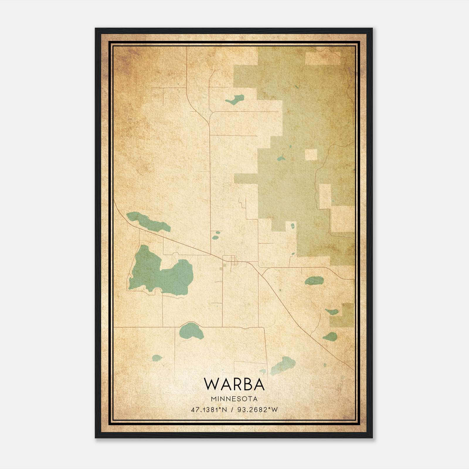 Vintage Warba Minnesota Map Poster, Warba MN City Road Wall Art Print ...
