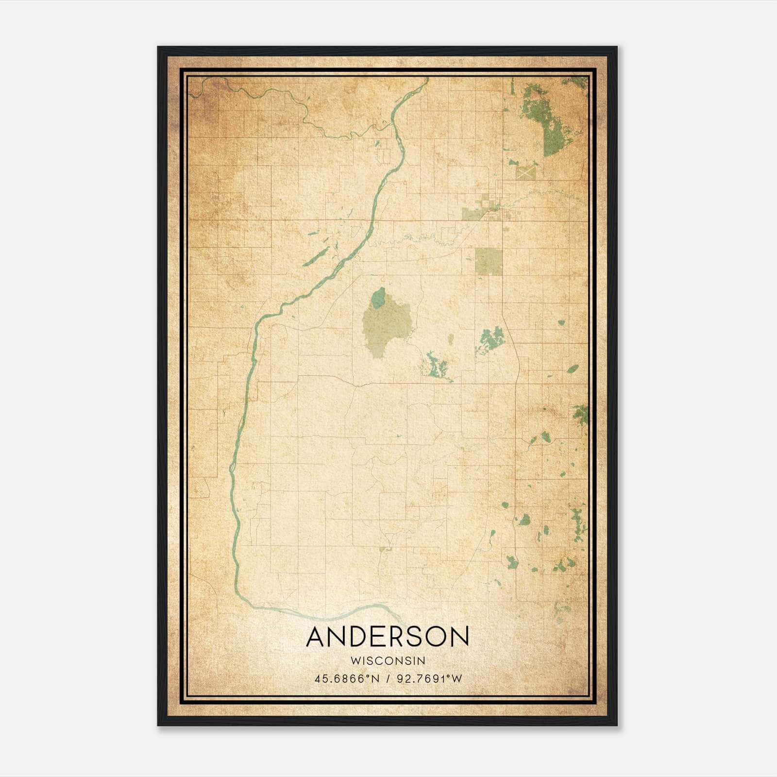 Vintage Anderson Wisconsin Map Poster, Anderson WI City Road Wall Art ...