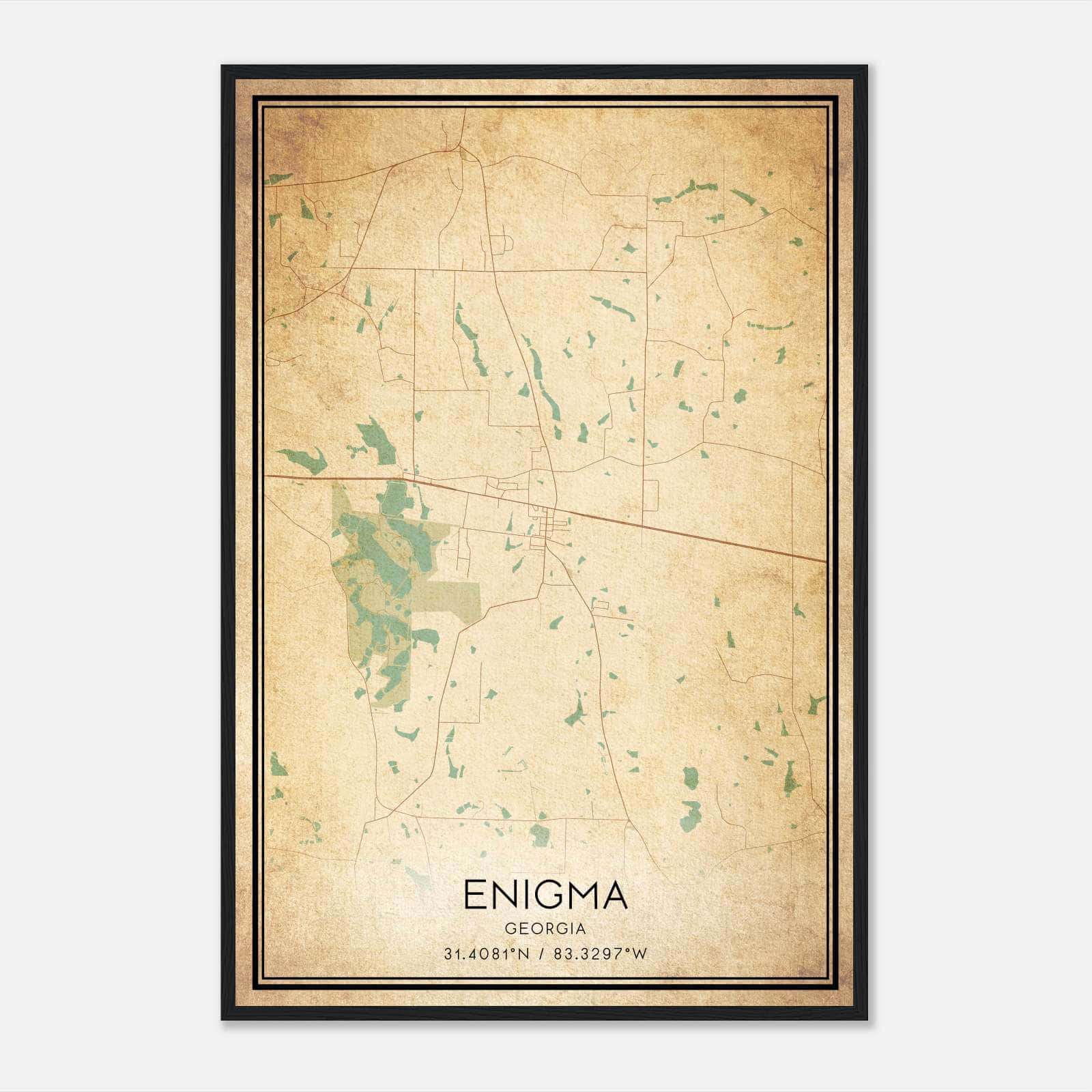 Vintage Enigma Georgia Map Poster, Enigma GA City Road Wall Art Print ...