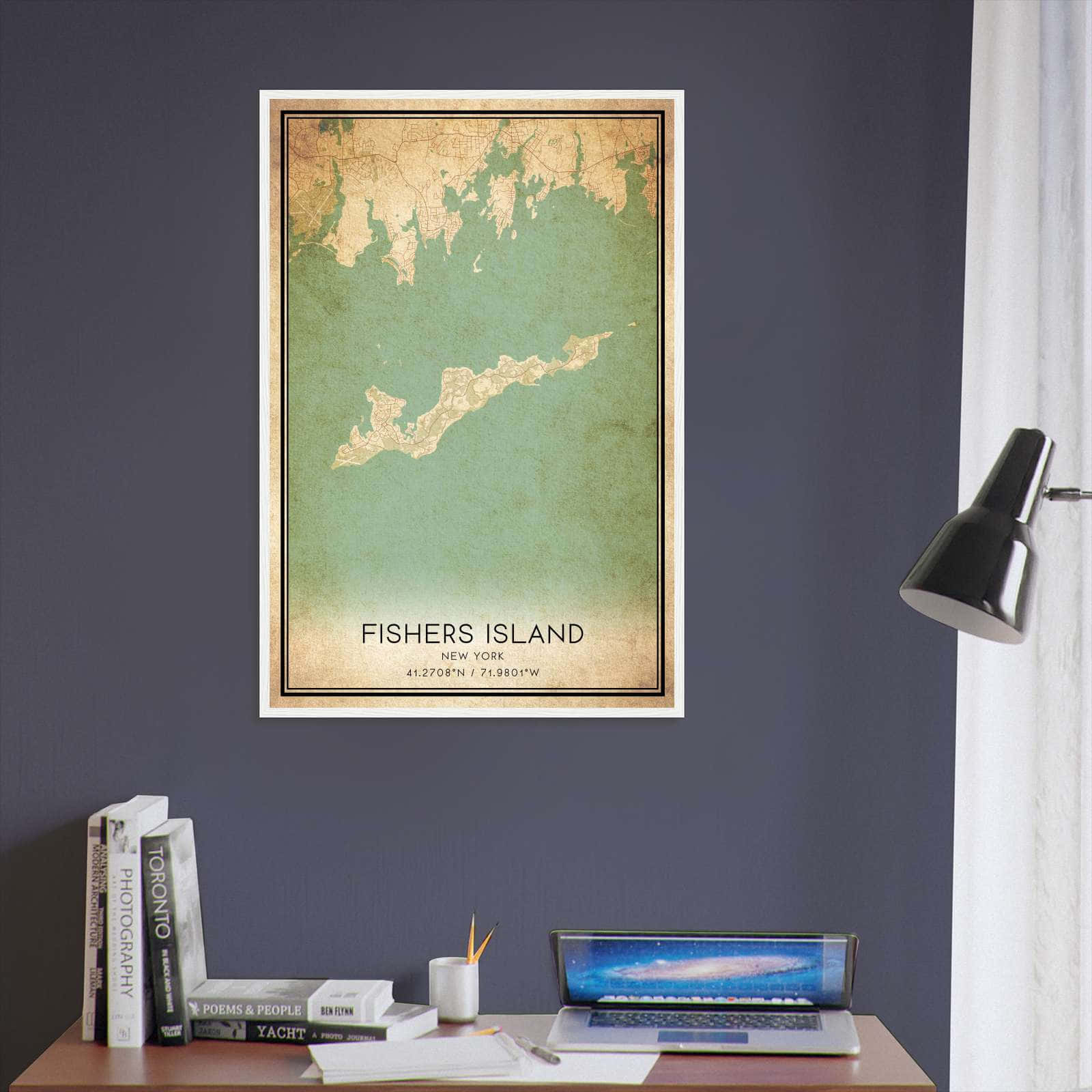 Vintage Fishers Island New York Map Poster, Fishers Island NY City Road ...