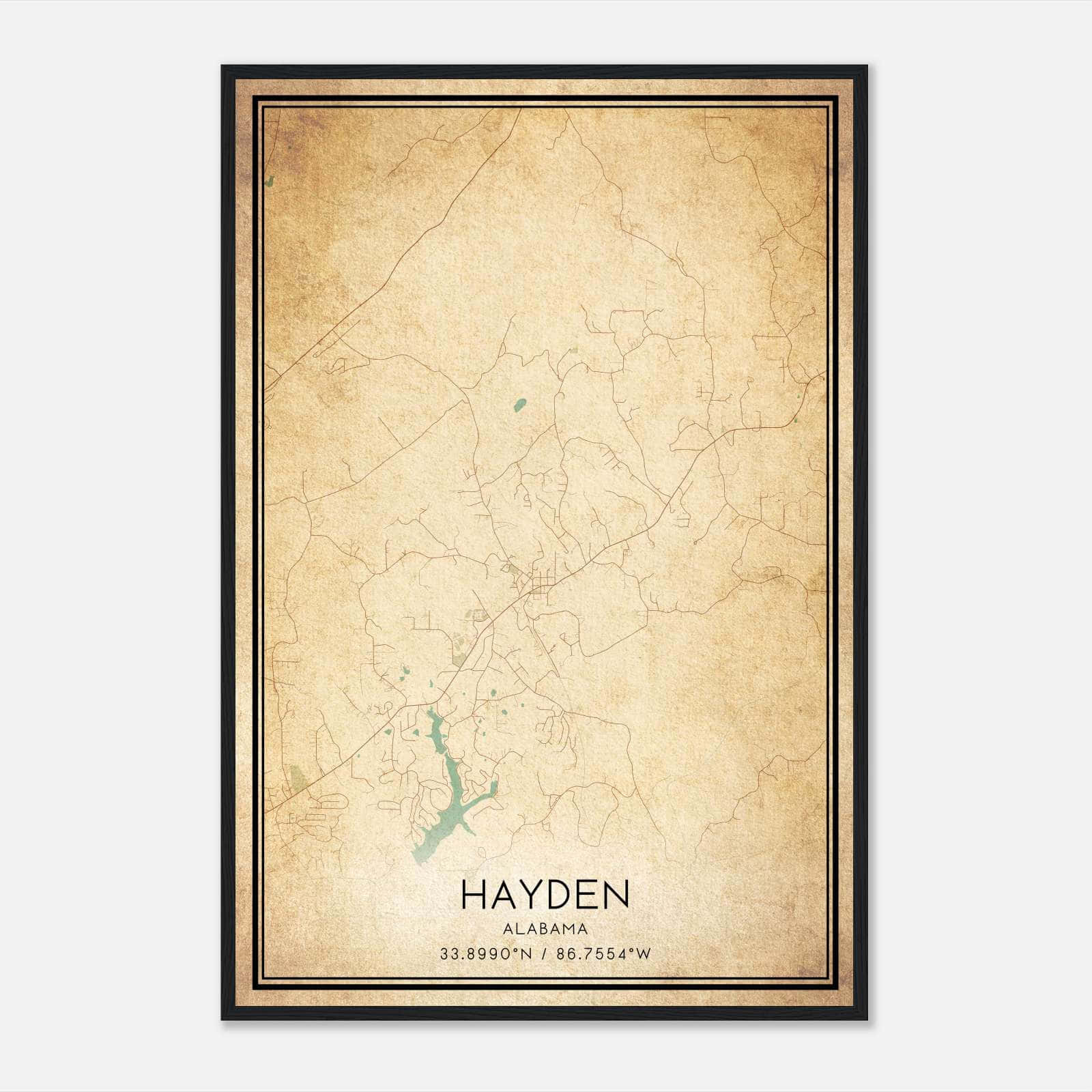 Vintage Hayden Alabama Map Poster, Hayden AL City Road Wall Art Print ...