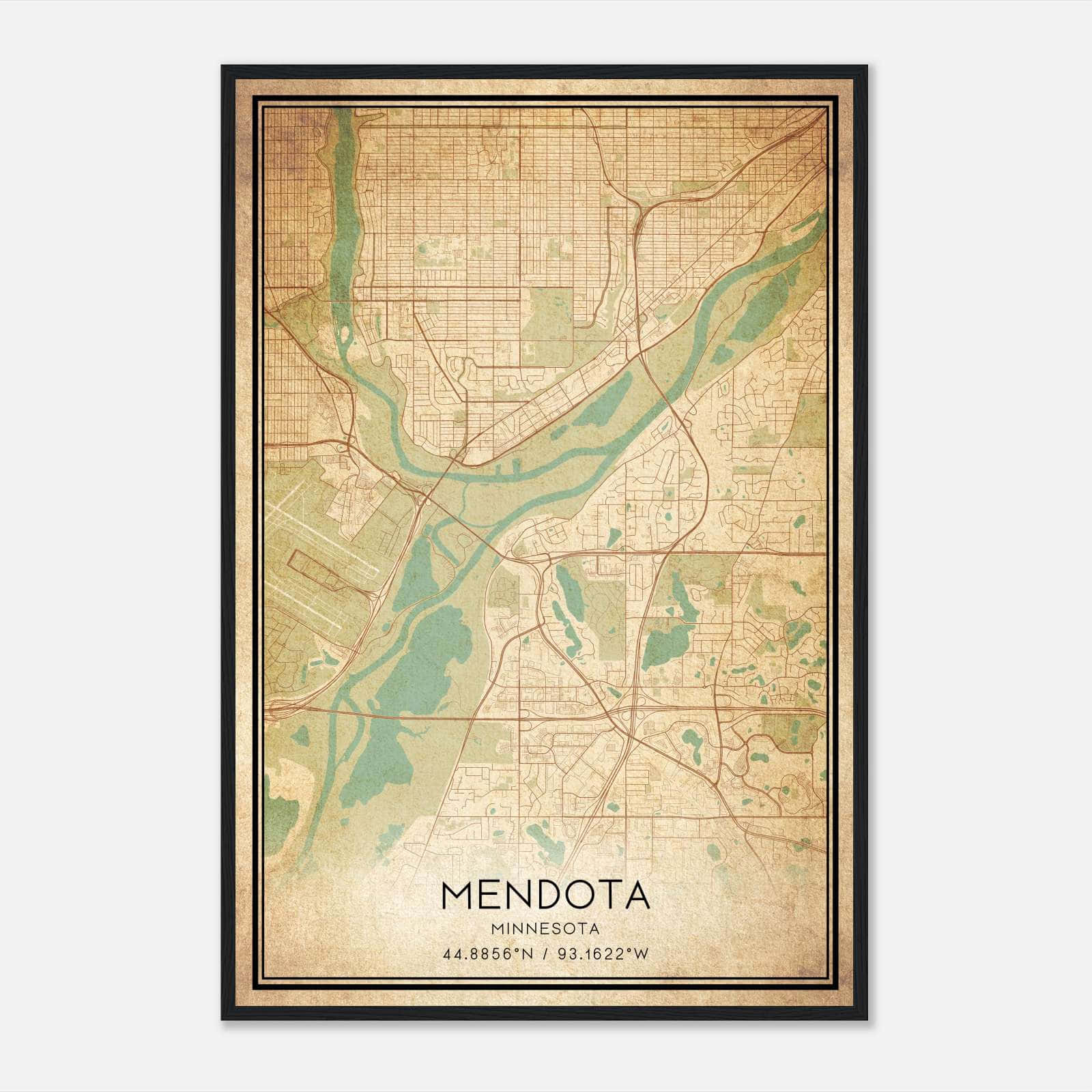 Vintage Mendota Minnesota Map Poster, Mendota MN City Road Wall Art ...