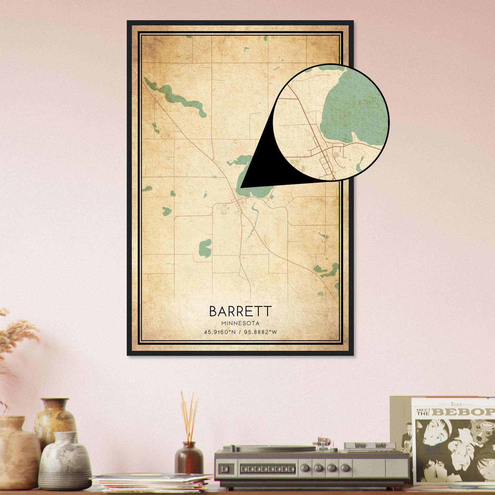 Vintage Barrett Minnesota Map Poster, Barrett MN City Road Wall Art ...