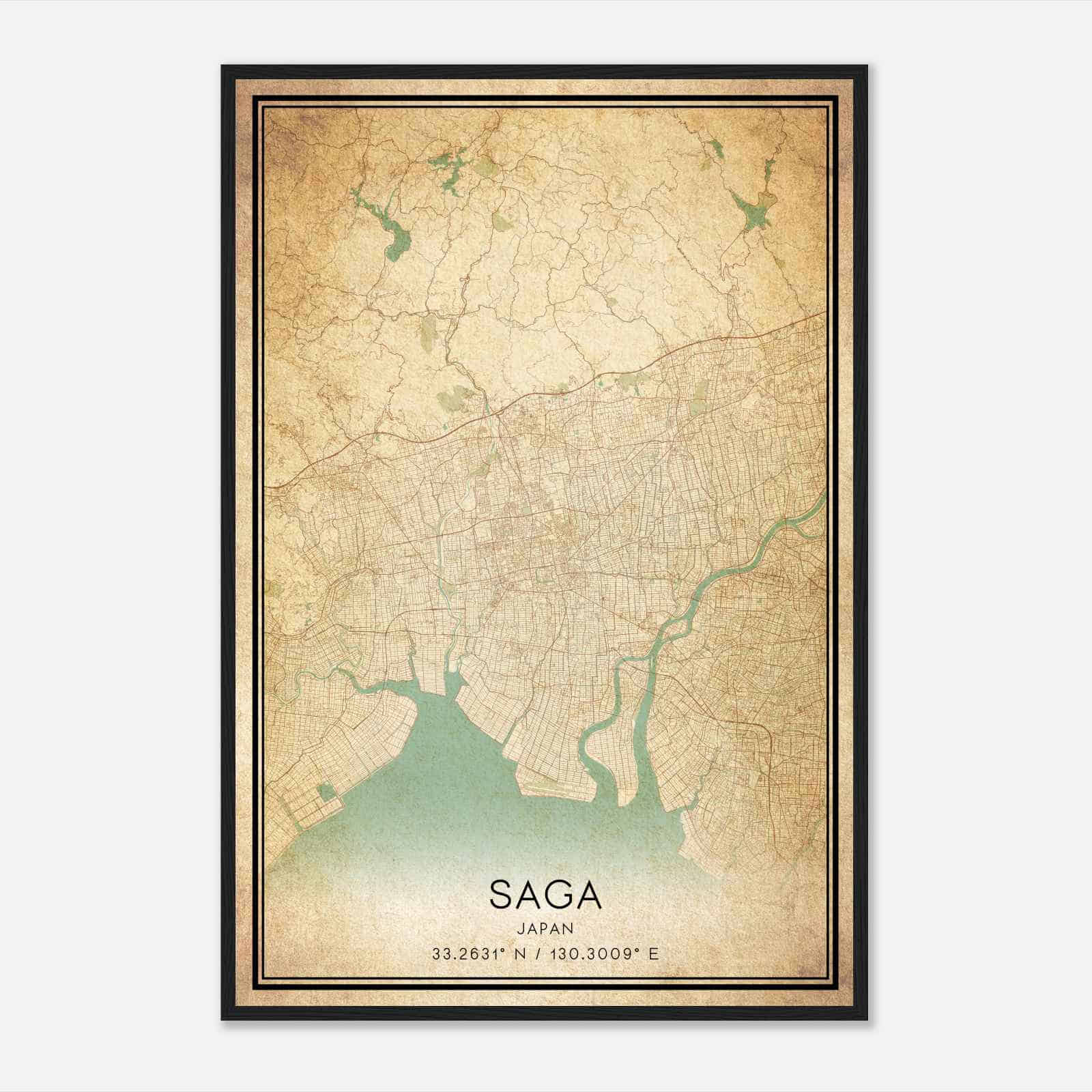 Vintage Saga Japan Map Poster, Saga City Road Wall Art Print - Custom ...