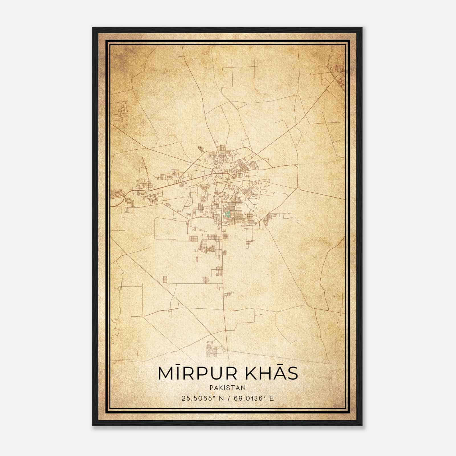 Vintage Mirpur Khas Pakistan Map Poster, Mirpur Khas City Road Wall Art Print - Custom Maps ...